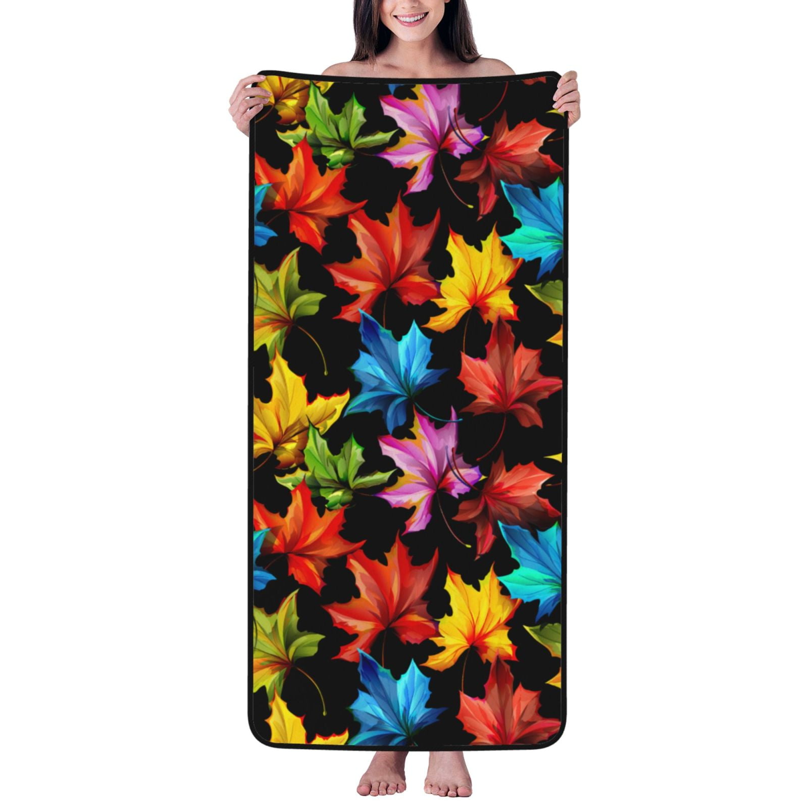 Cotton Bath Towels for Bathroom - Rainbow Colorful Maple Leaves ...