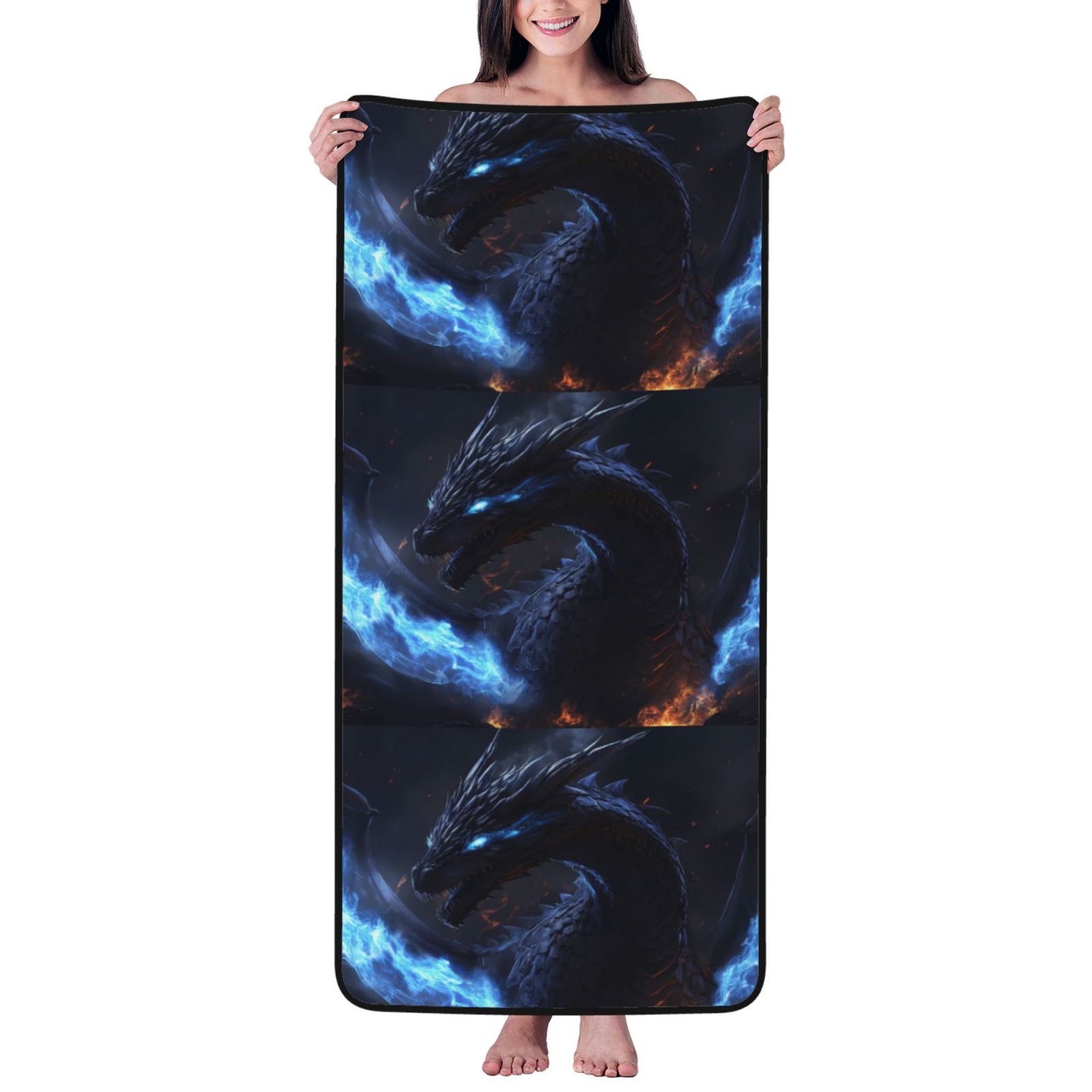Cotton Bath Towels for Bathroom - Red and Blue Flame Black Dragon ...