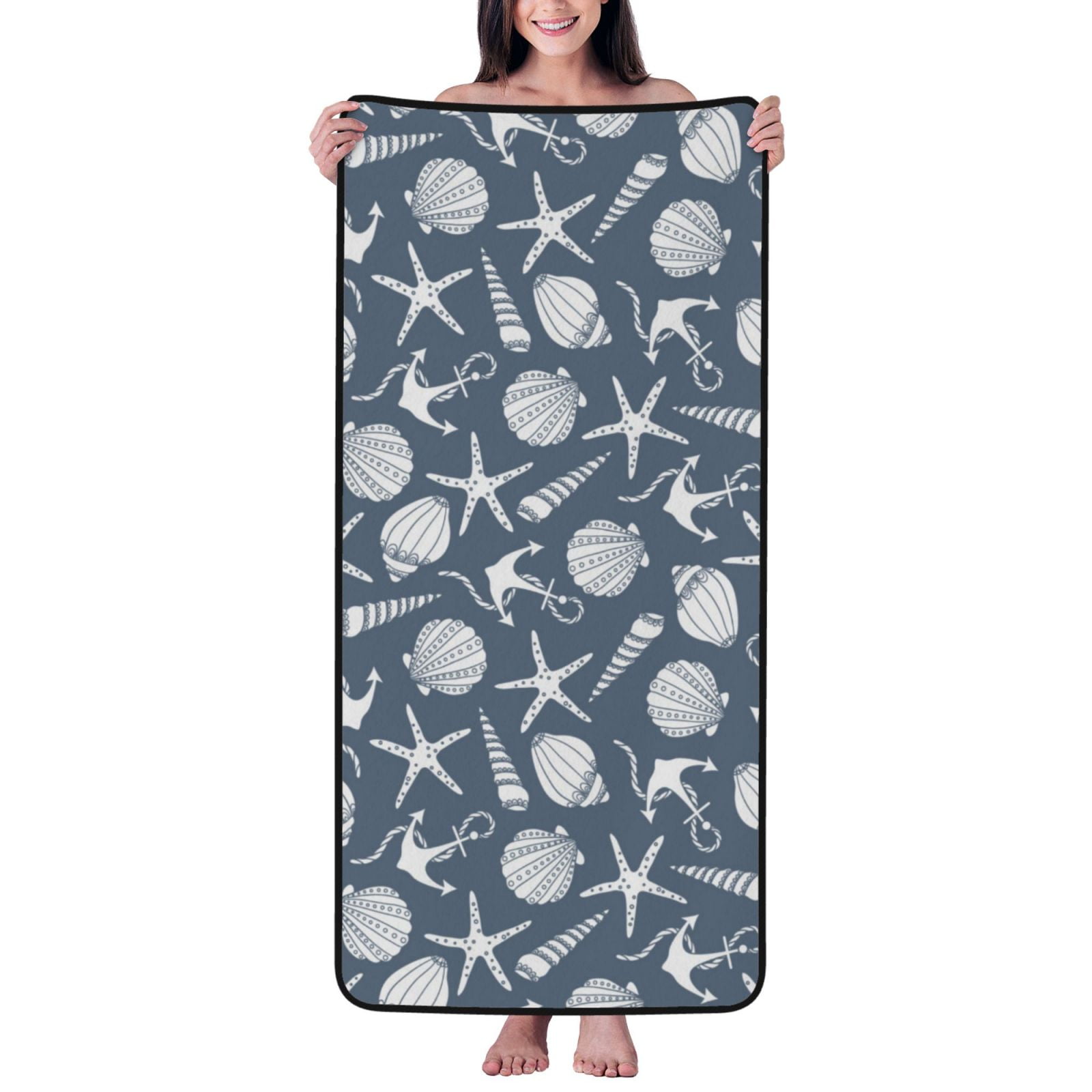 Cotton Bath Towels for Bathroom - Seashells anchors starfishes vintage ...