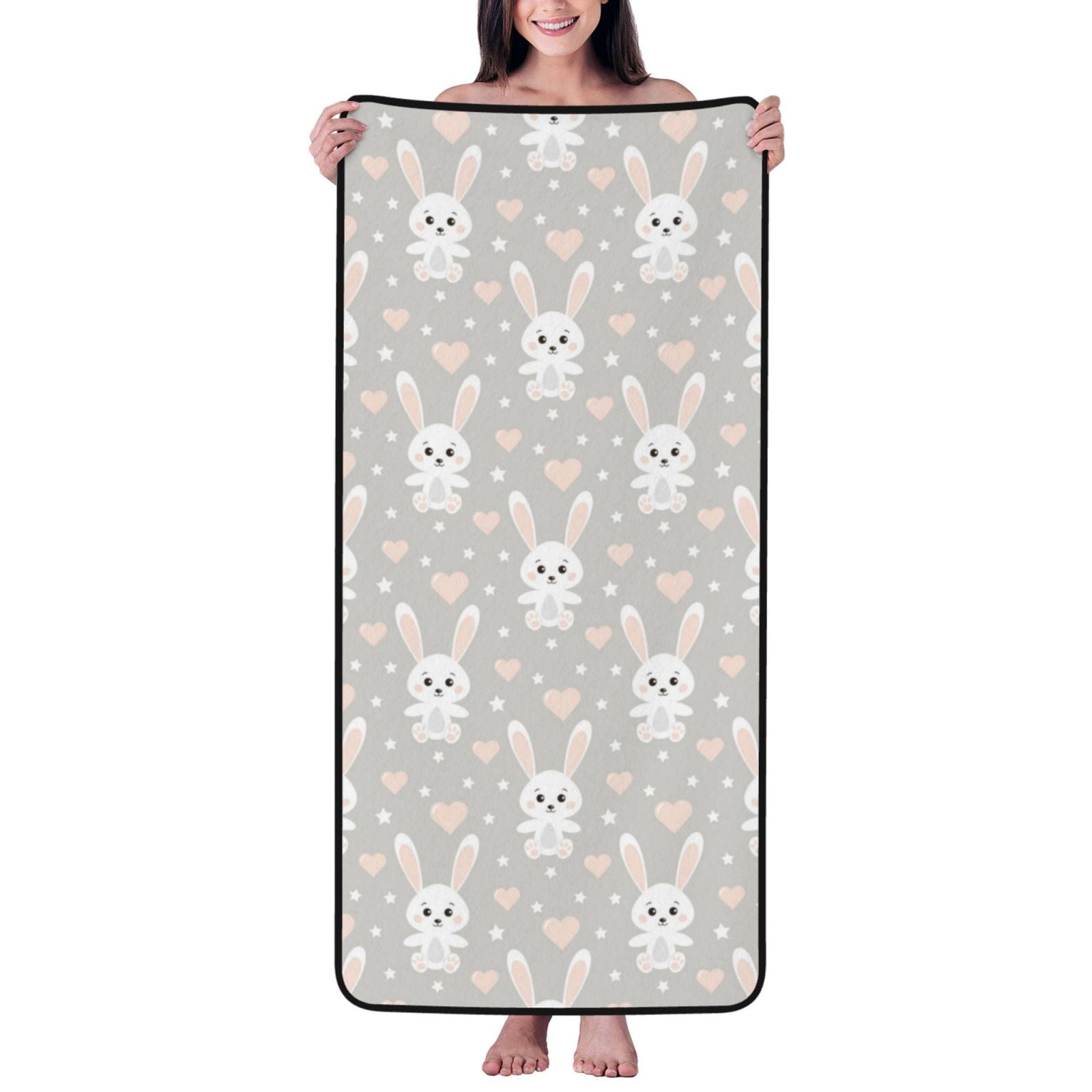 Cotton Bath Towels for Bathroom - Simple Cartoon Cute Rabbit Love Microfiber Towels for Body ...