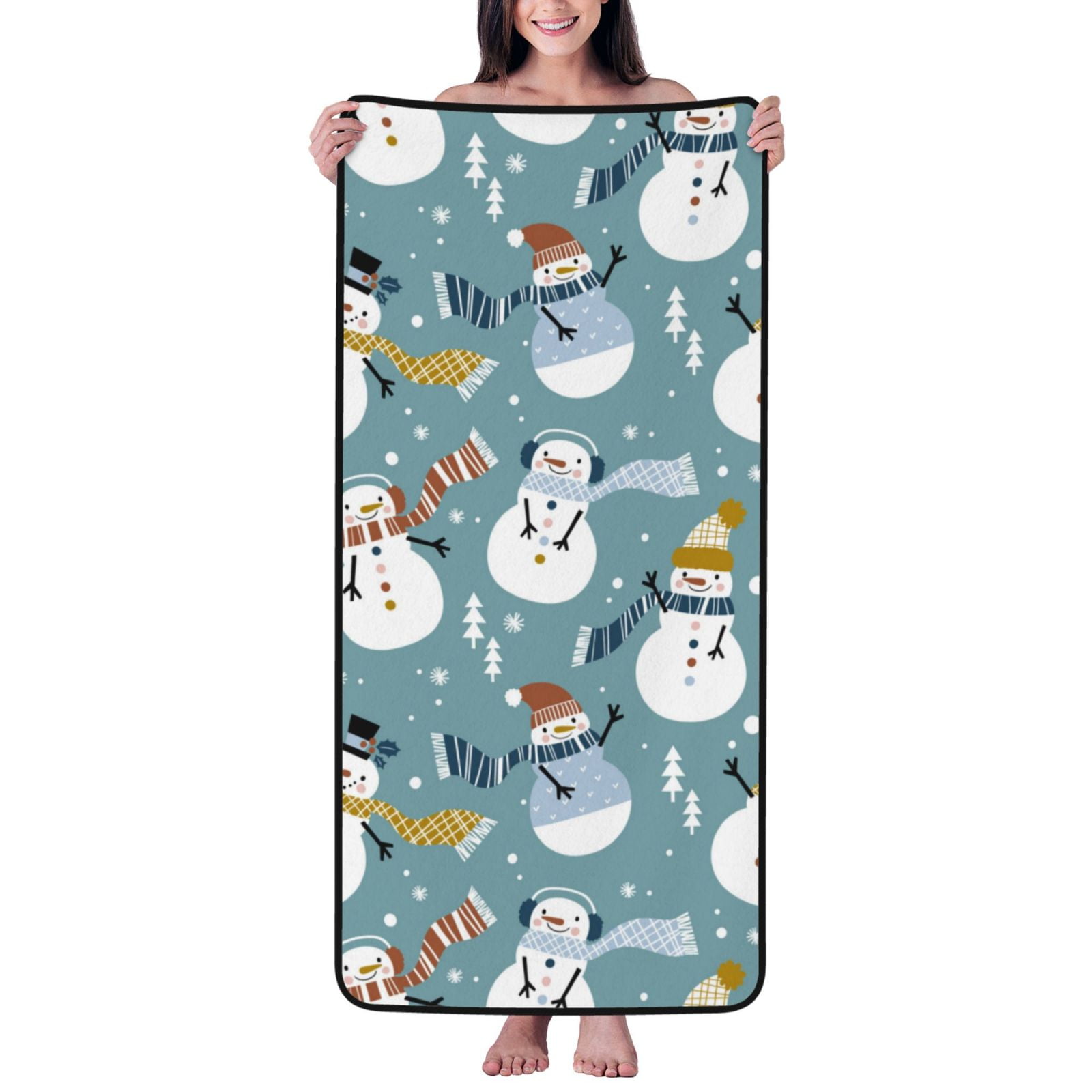 Cotton Bath Towels for Bathroom - Snowflake Scarf Snowman Microfiber ...