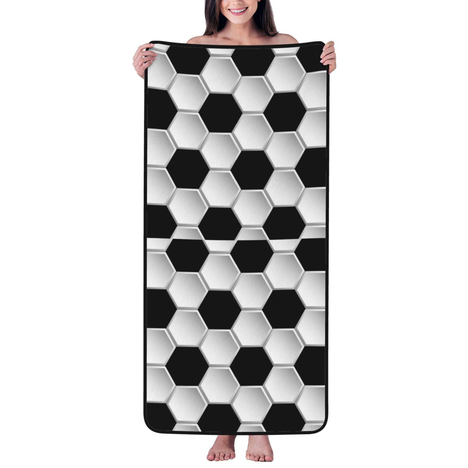 Cotton Bath Towels for Bathroom - Soccer football black white print ...