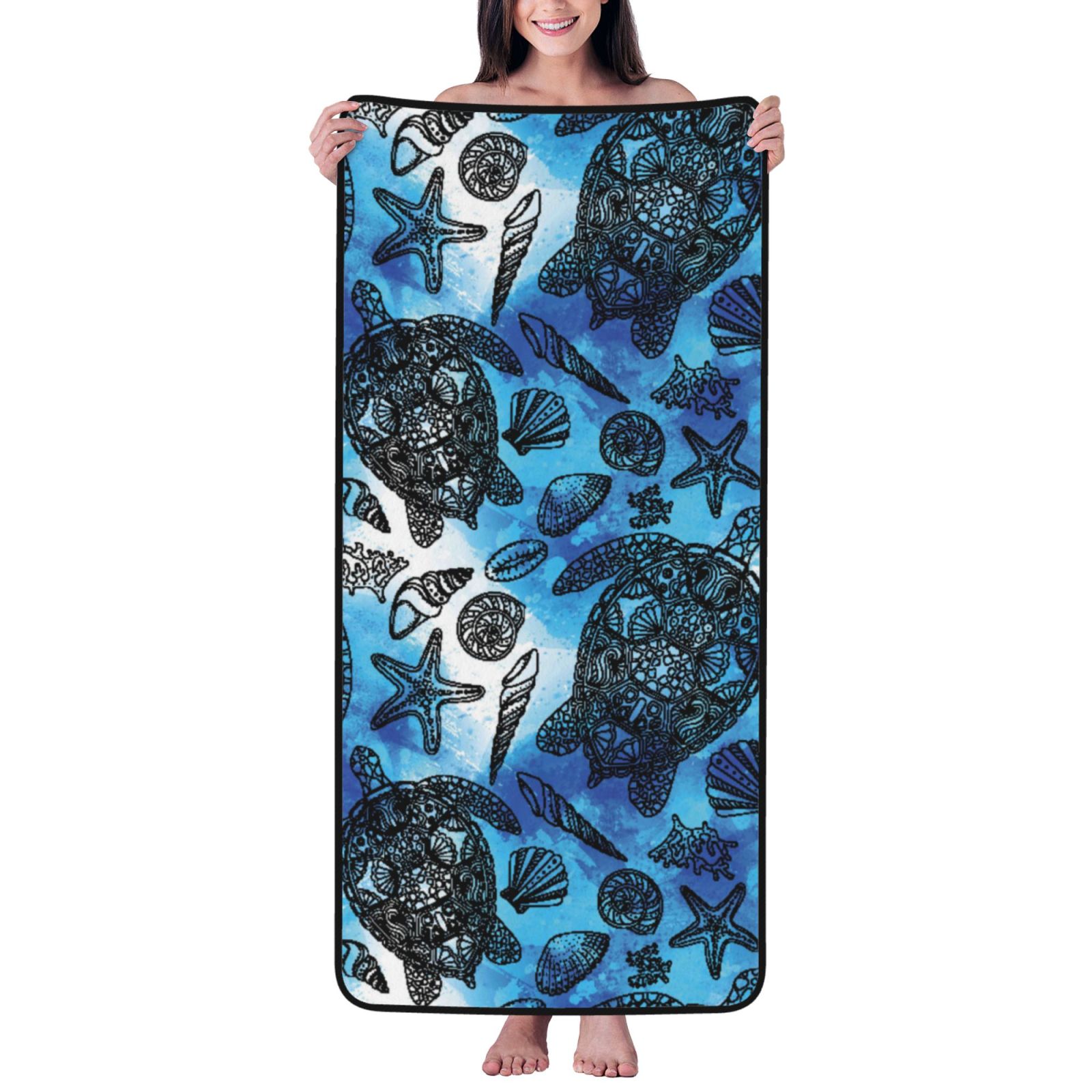 Cotton Bath Towels for Bathroom - Turtle Shell Starfish Coral ...