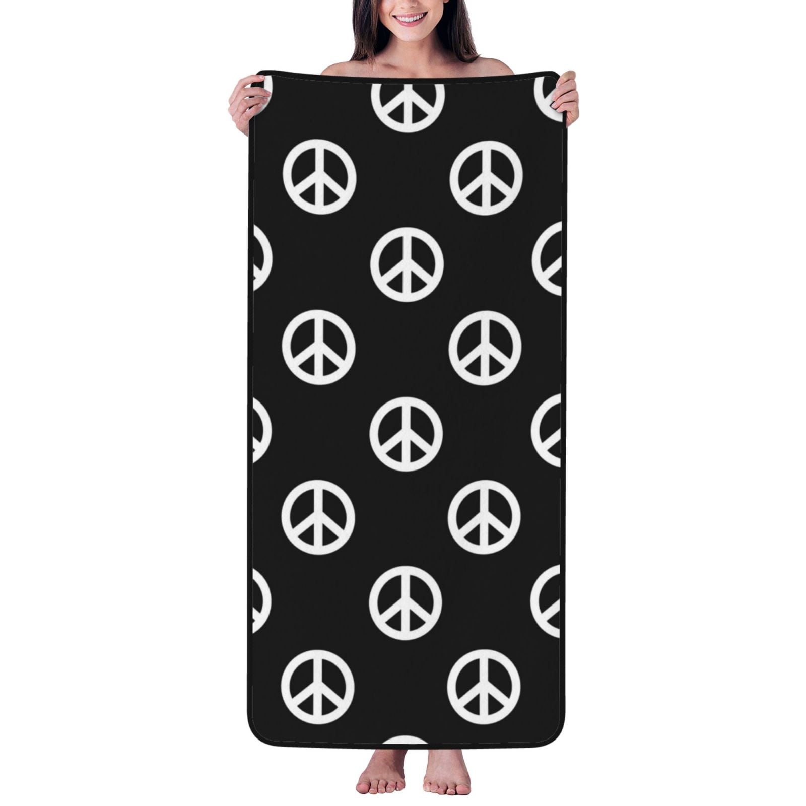 Cotton Bath Towels for Bathroom - peace sign boho style black ...