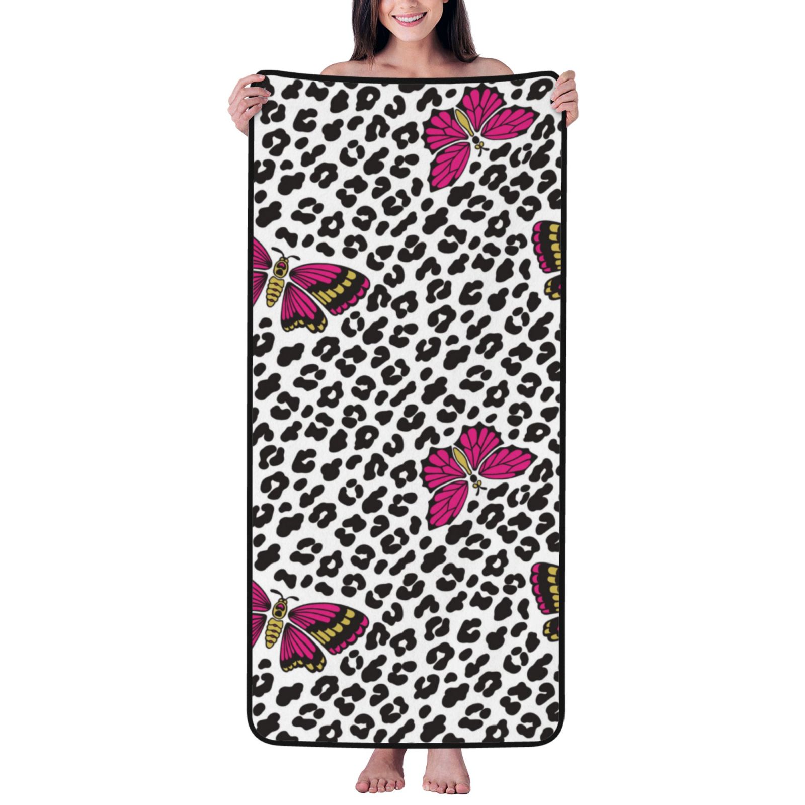 Cotton Bath Towels for Bathroom - pink butterfly Leopard print ...