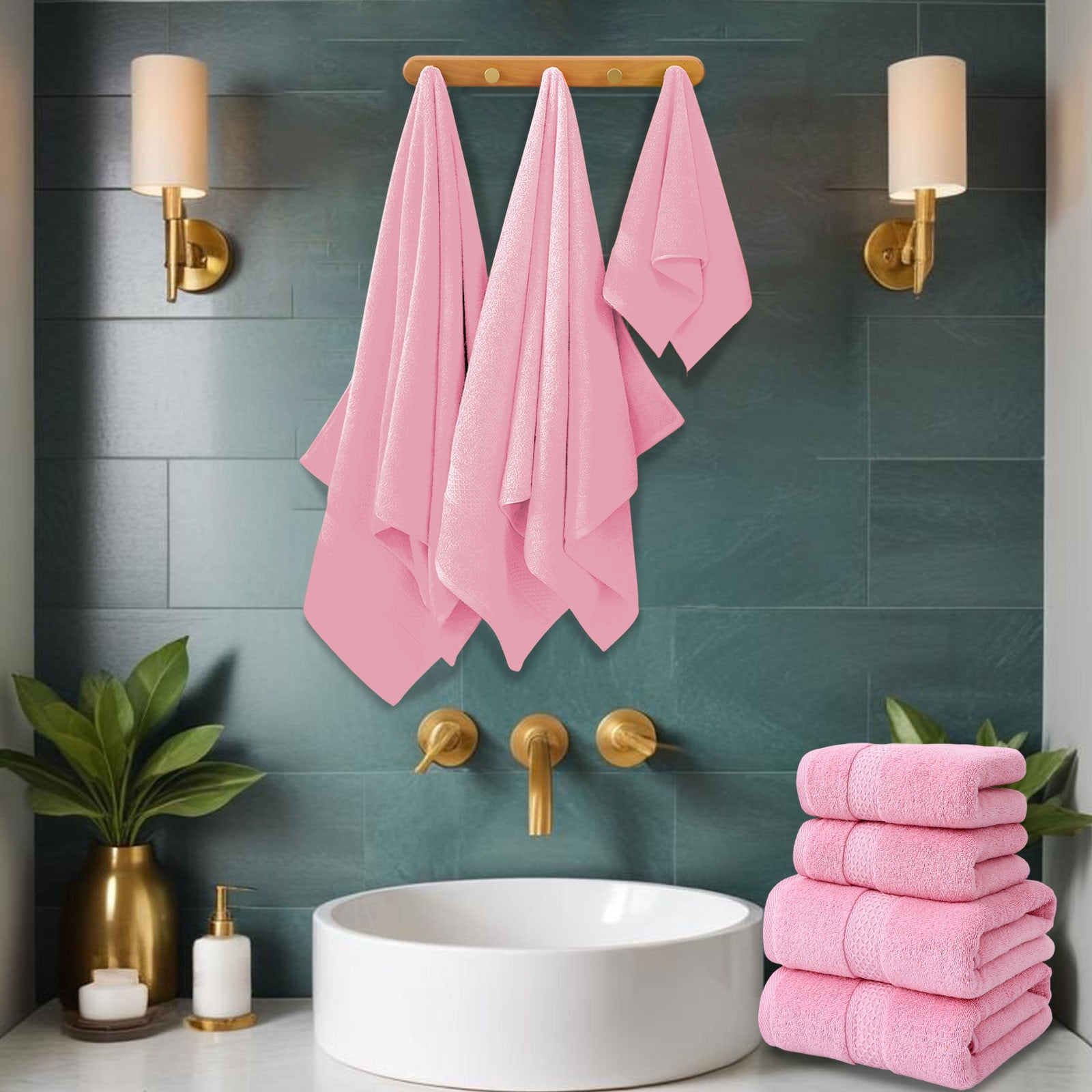 Cotton Bath Towels and Hand Towels Set | Soft Absorbent Multicolor Spa ...