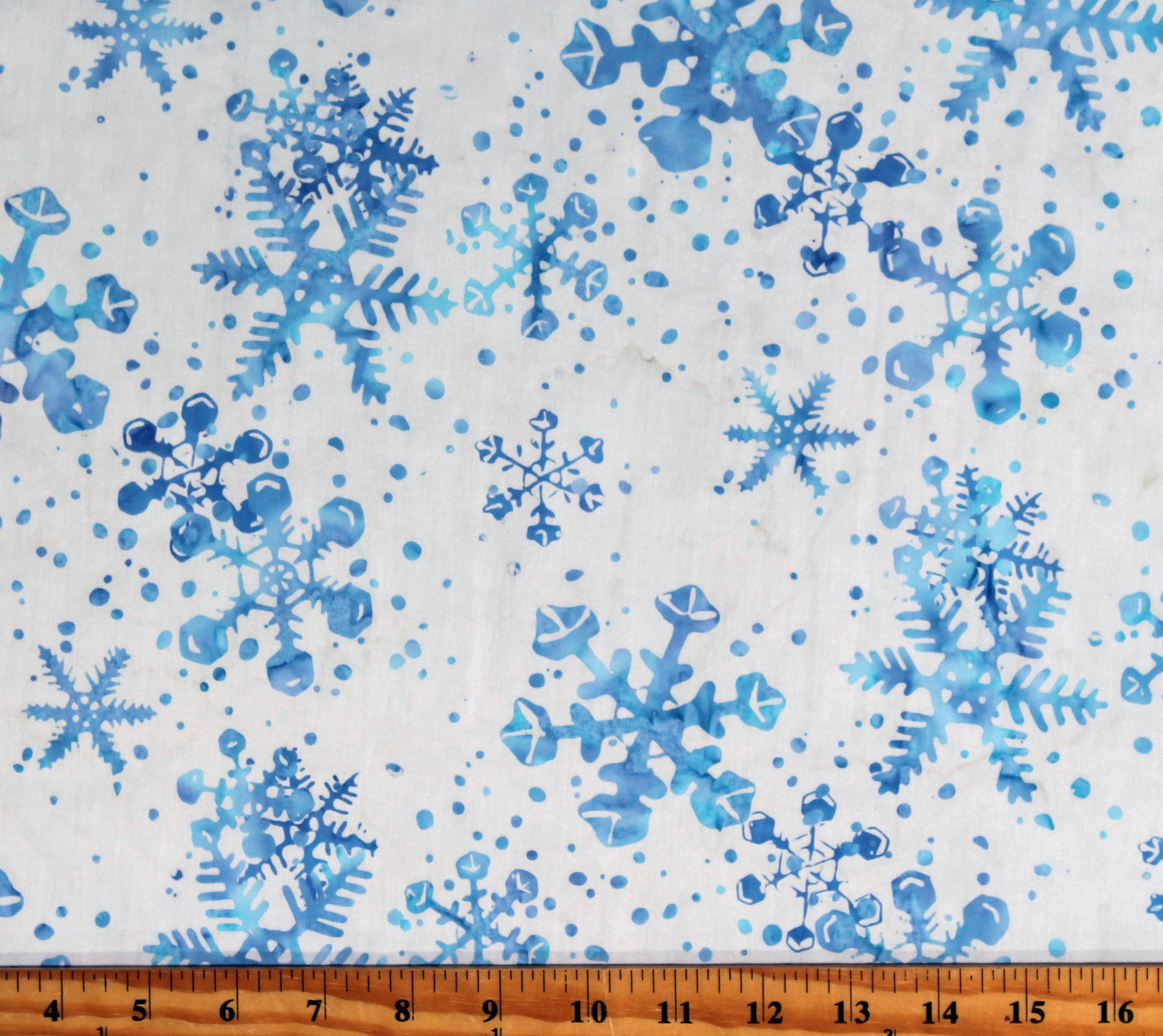 Cotton Batik Blue Snowflakes on White Winter Christmas Holidays Bali Batiks Atlantic Frost Sky ...