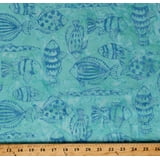 Cotton Batik FIsh Blue Water Sea Ocean Cotton Fabric Print by the Yard ...