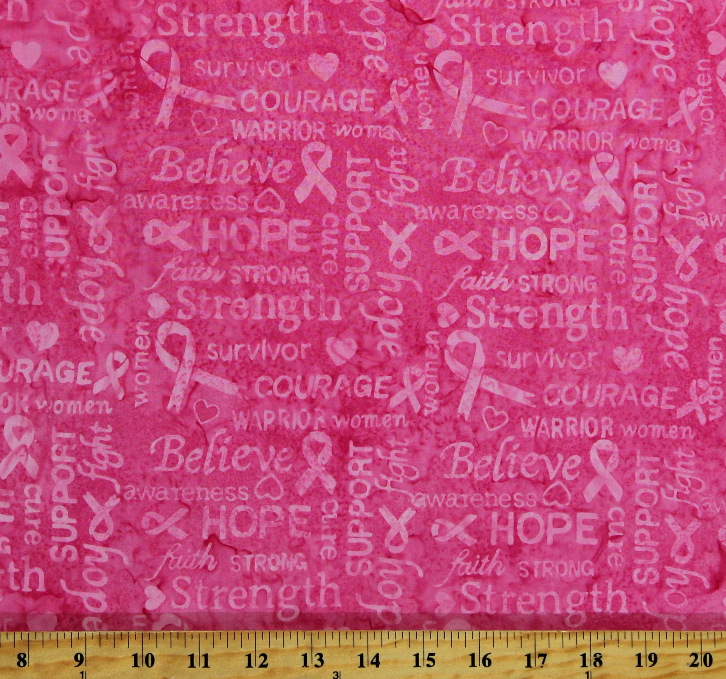 Cotton Batik Pink Ribbon Breast Cancer Awareness Words Stronger ...