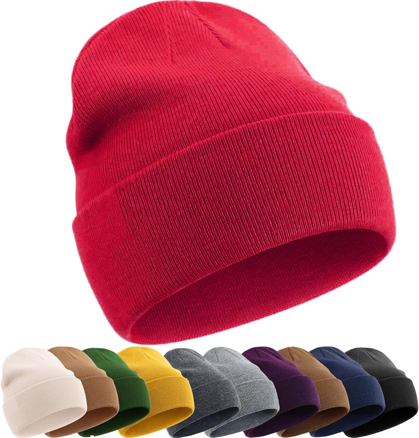 Cotton Beanie Hat for Women Men, Double Warm Knit Winter Hats ...