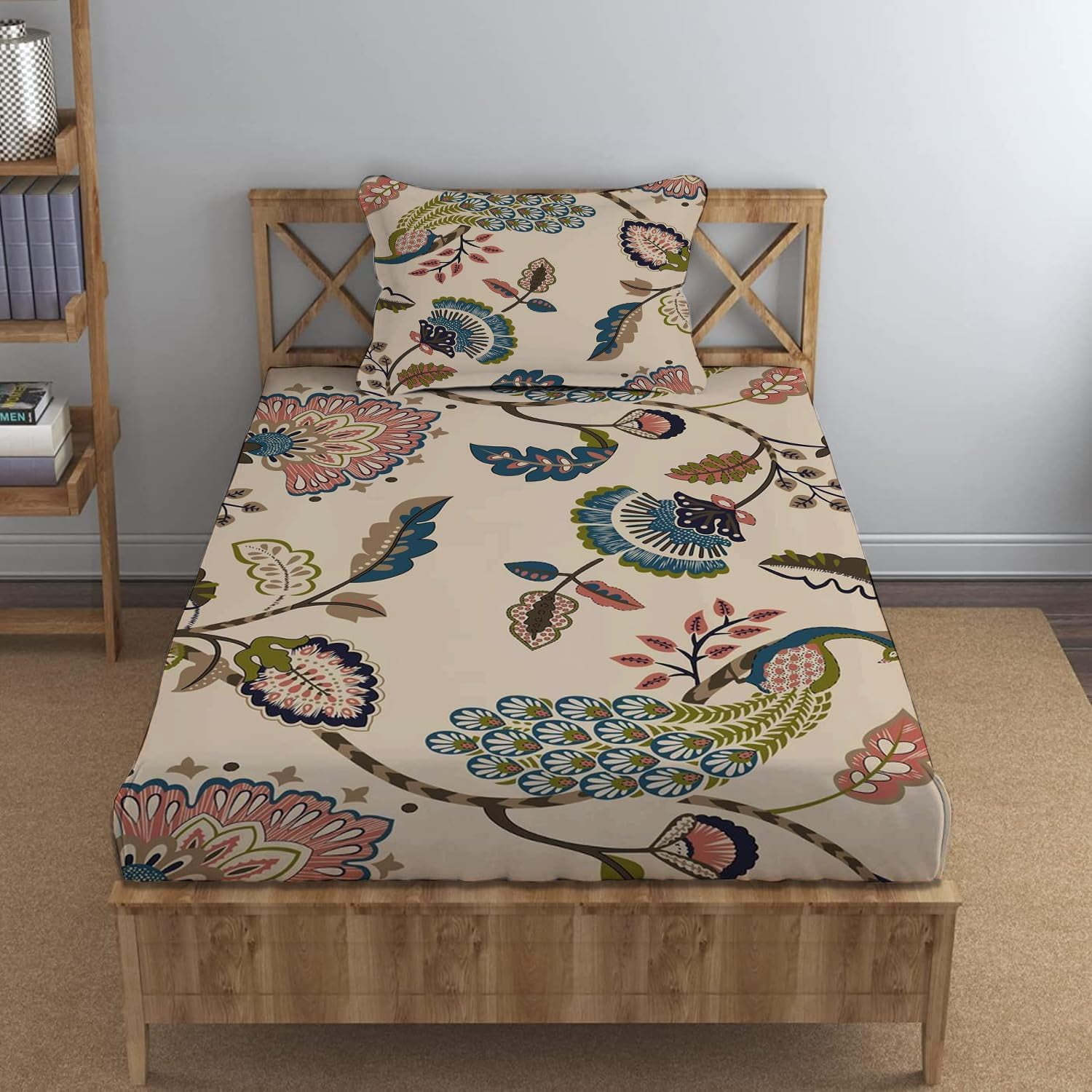 Cotton Bedsheets All Around Elastic Fitted Single Size - Beige, 48x78 ...