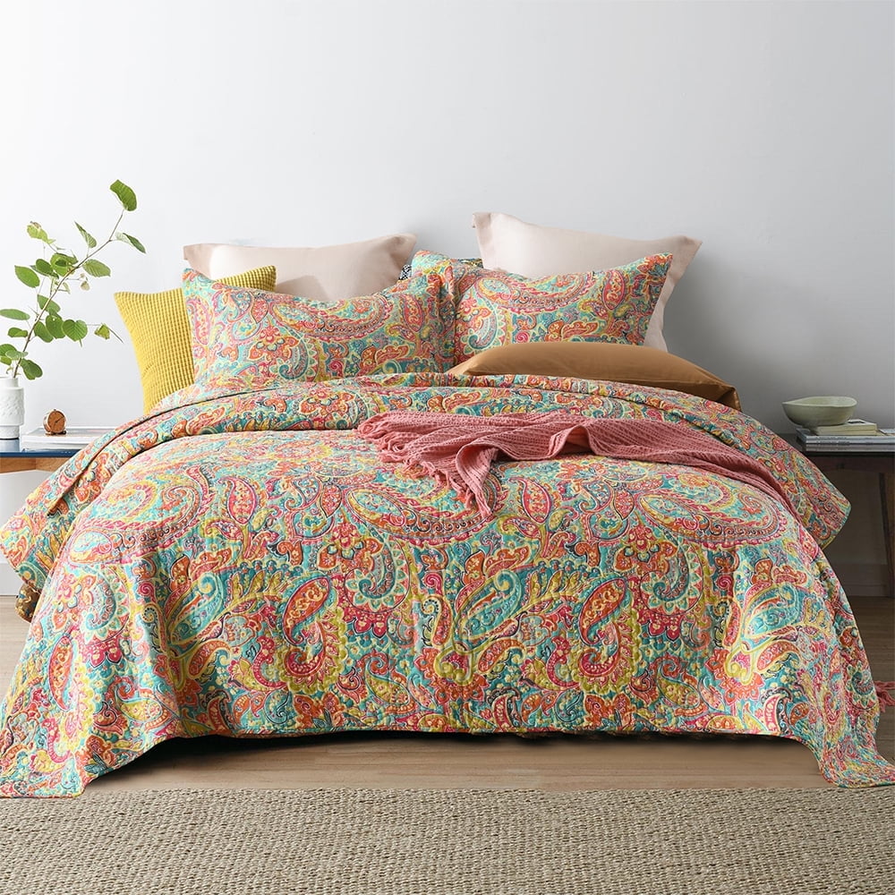 Visimisi Cotton Retro Bedspread Quilt Sets Queen Size, 3-Piece Floral ...