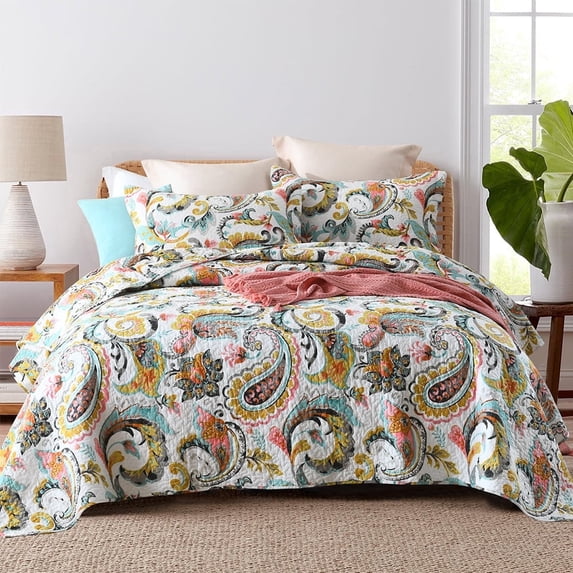 Cotton Bedspread Quilt Sets Reversible Bedding Coverlet Sets Comforter ...