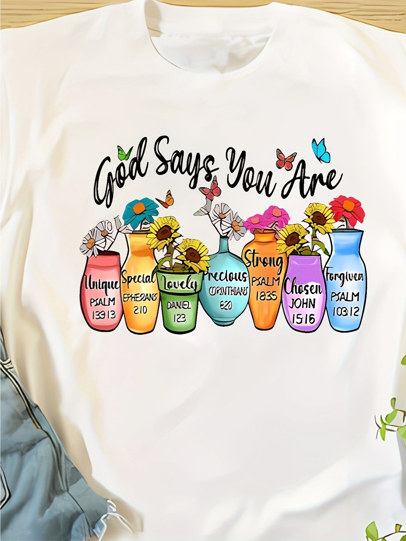 Cotton Blend Inspirational Christian Floral T-Shirt with Bible Verses ...