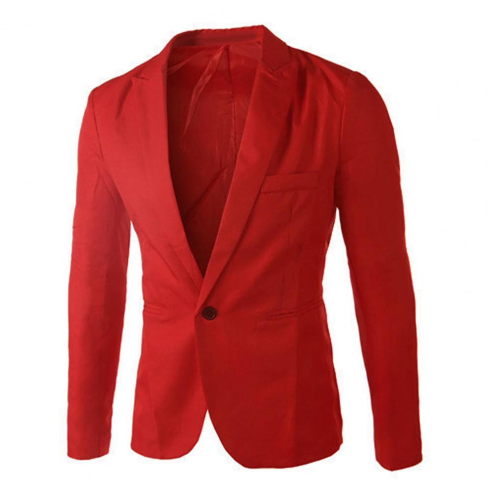 Cotton Blend Men Blazer Coat Vintage Solid Color Long Sleeve One Button ...