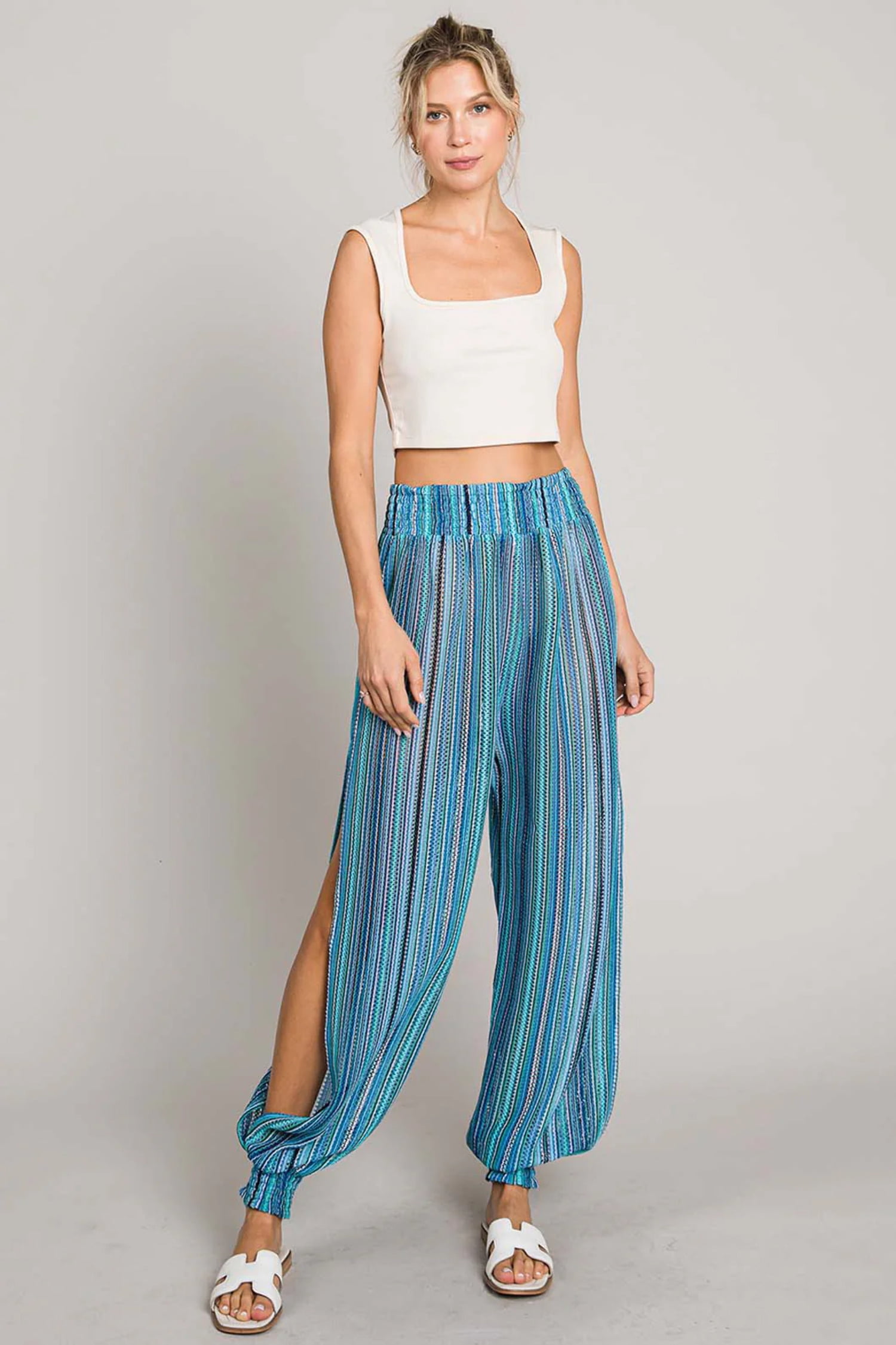Cotton Bleu by Nu Label Striped Smocked Cover Up Pants - Walmart.com