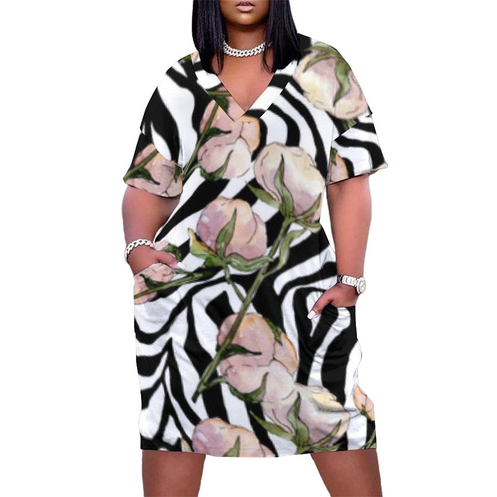 Cotton Blooms Zebra Stripes Background Summer Sundress for Curve Women ...