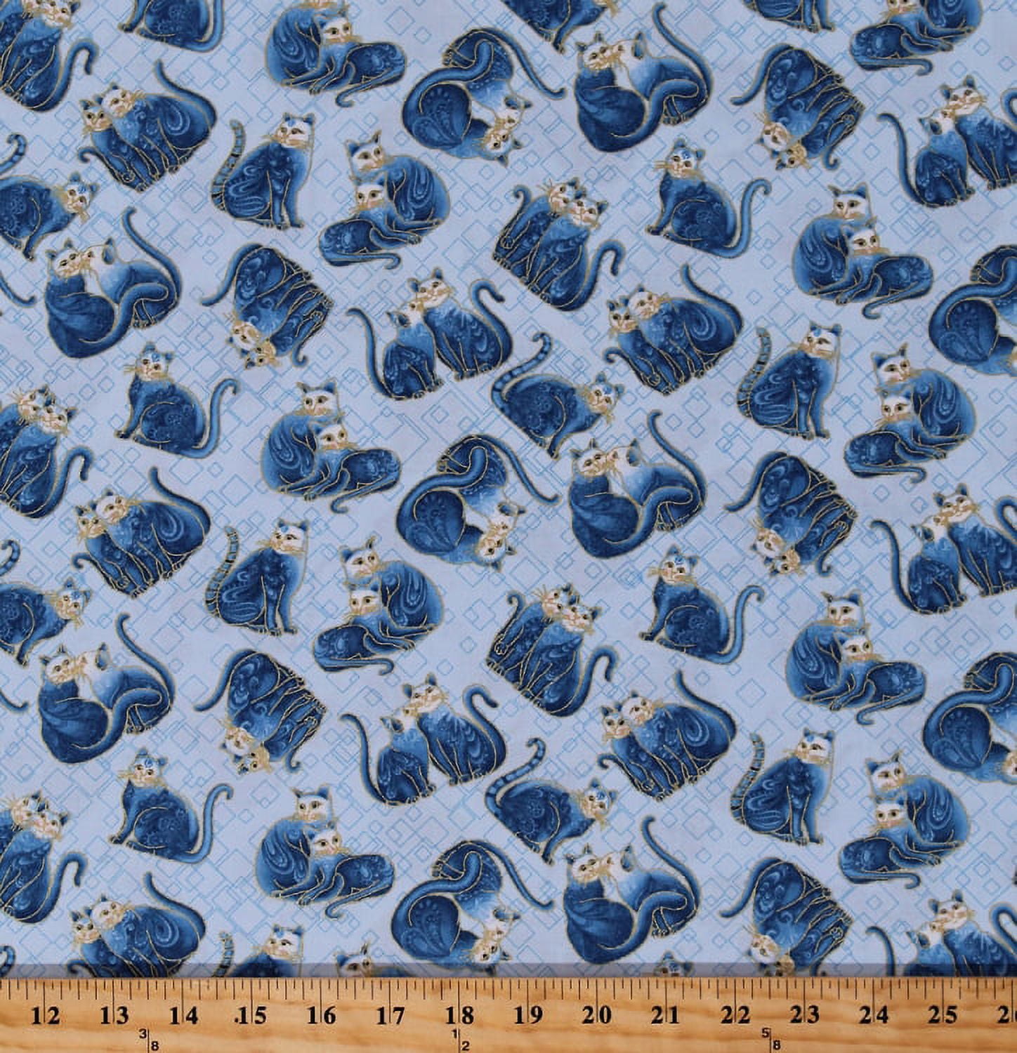 Cotton Blue Cats Cat Couples Sweethearts Animals Felines Mini Squares ...