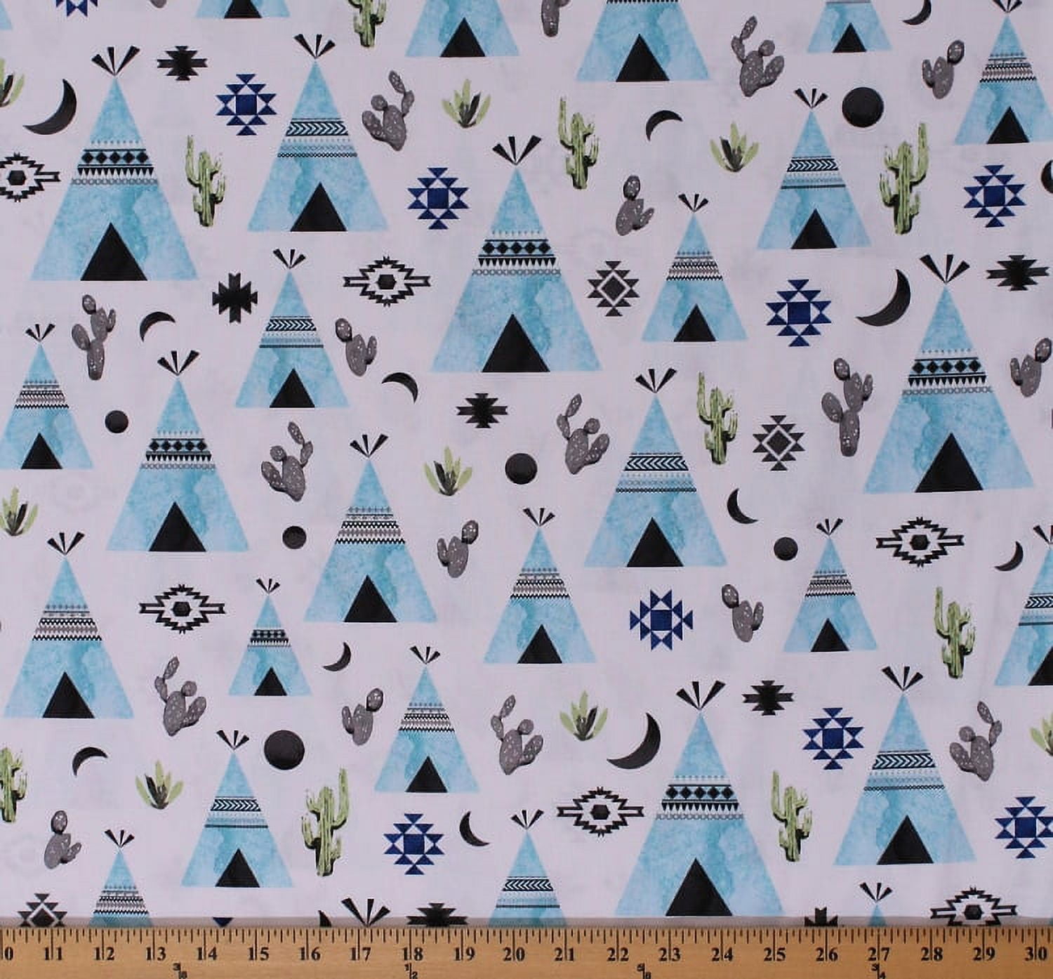 Cotton Blue Teepees Teepee Tipis Tents Cactus Cacti Moons Southwestern ...
