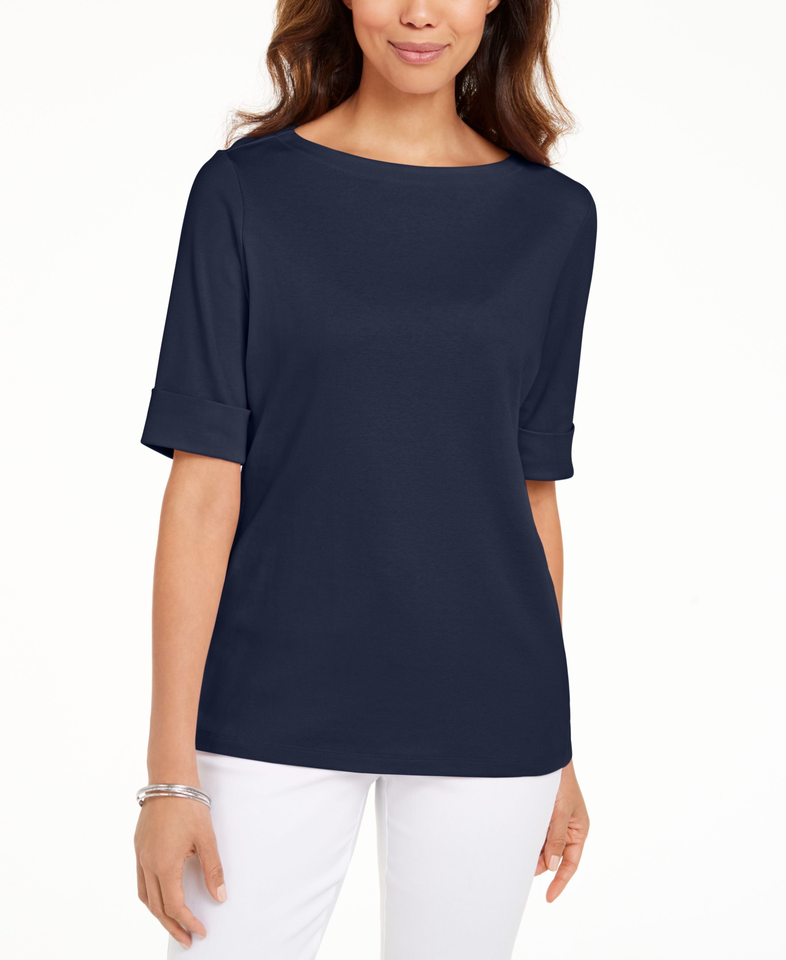 Cotton Boat-Neck Top Intrepid Blue M - Walmart.com