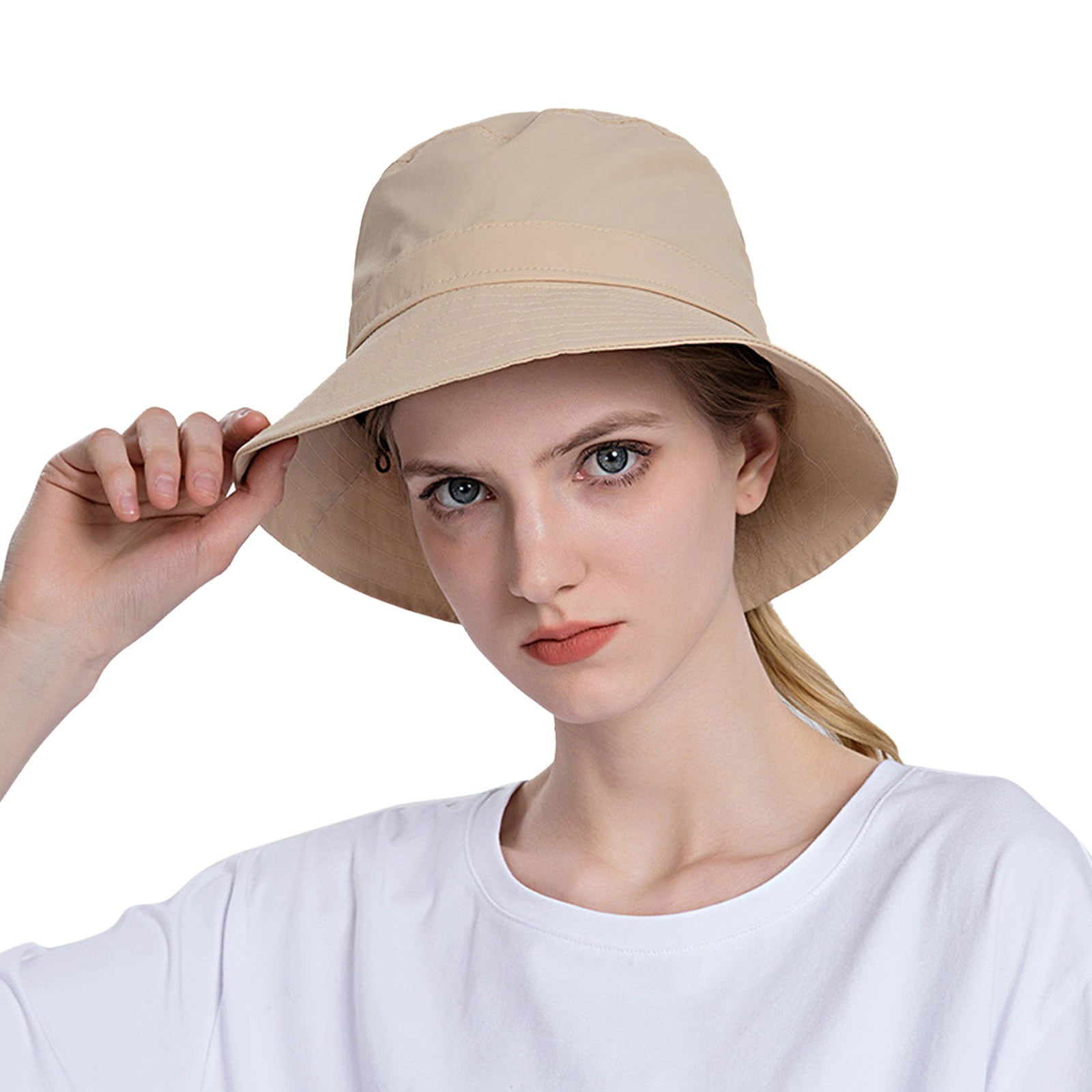 Cotton Bucket Hats for Women Women Sun Hat Wide Brim Protection Beach Hat Adjustable Bucket Hat ...