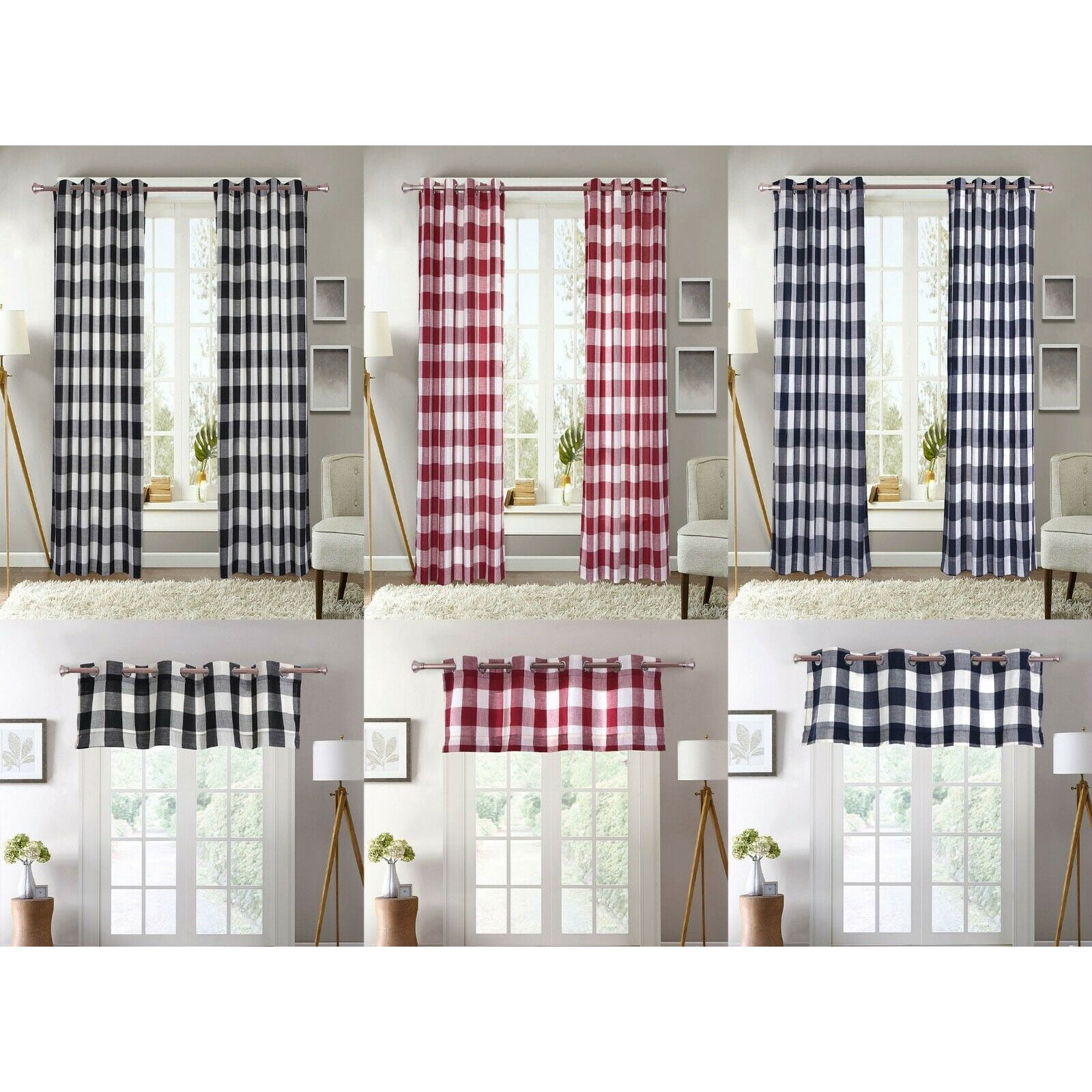 Cotton Buffalo Gingham Check Plaid Top Curtain Panel Set of 2 Curtain ...
