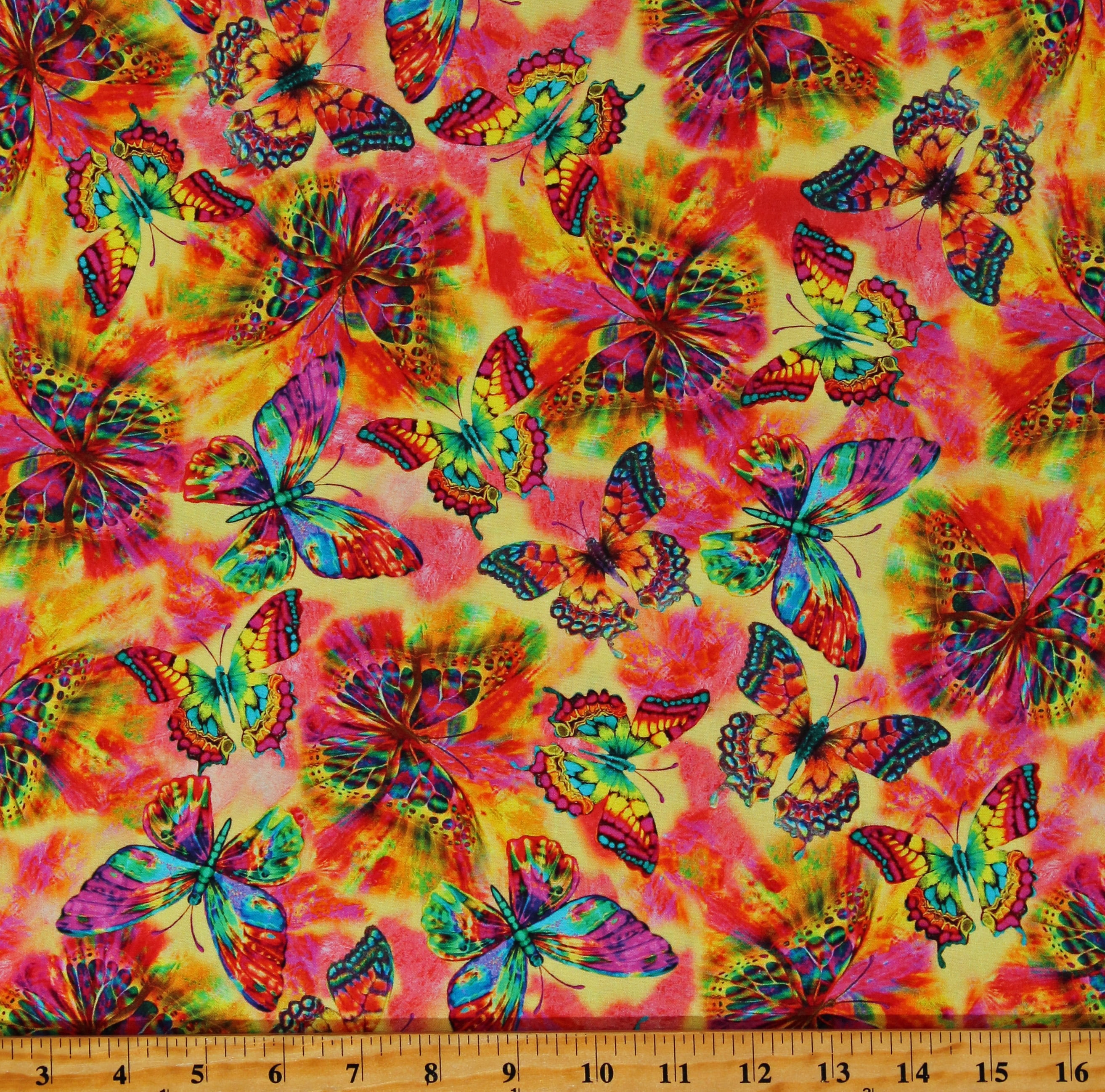 Cotton Butterfly Garden Timeless Treasures Flying Electric Butterflies ...