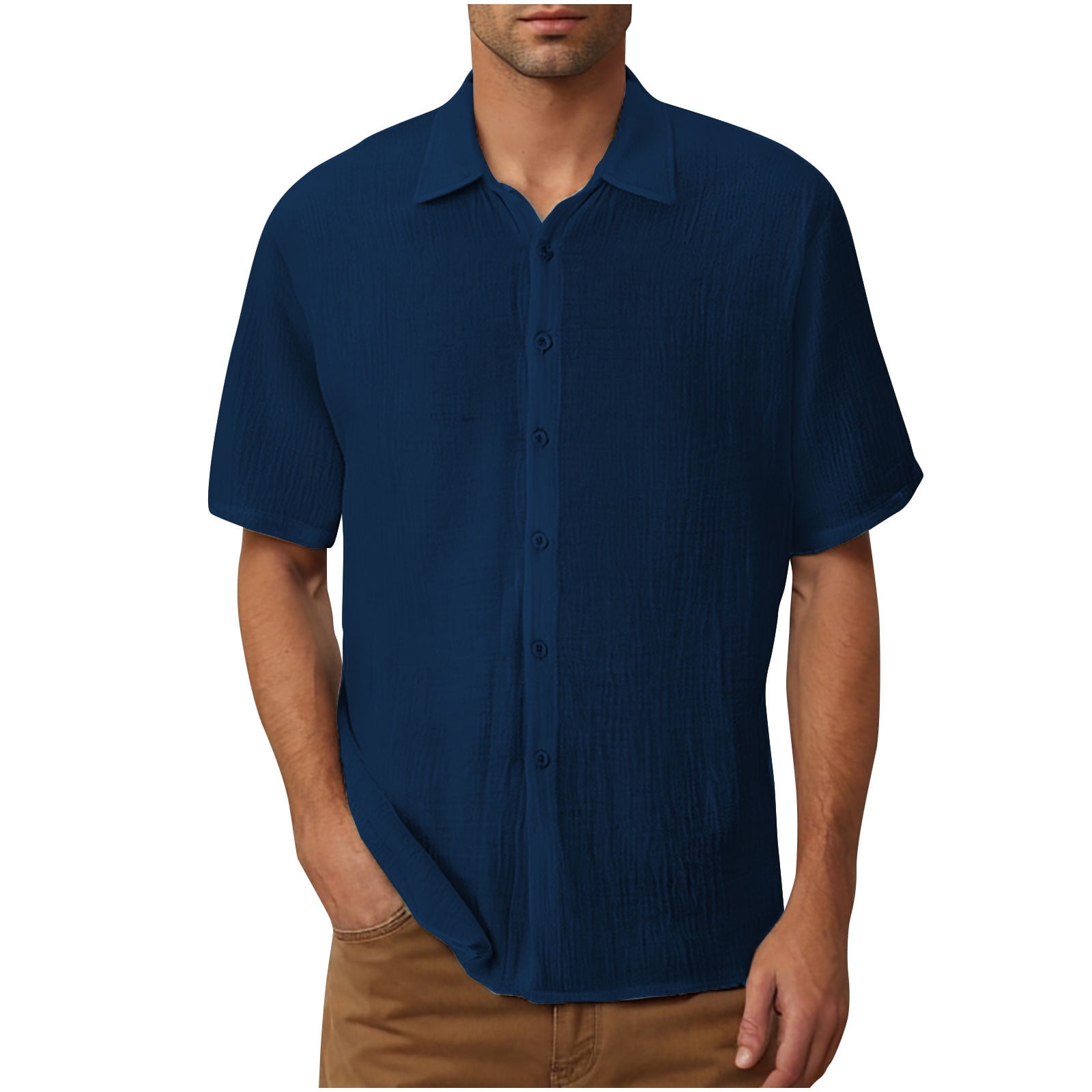 Cotton Button Down Shirts for Men Summer Plus Size Vintage Short Sleeve ...