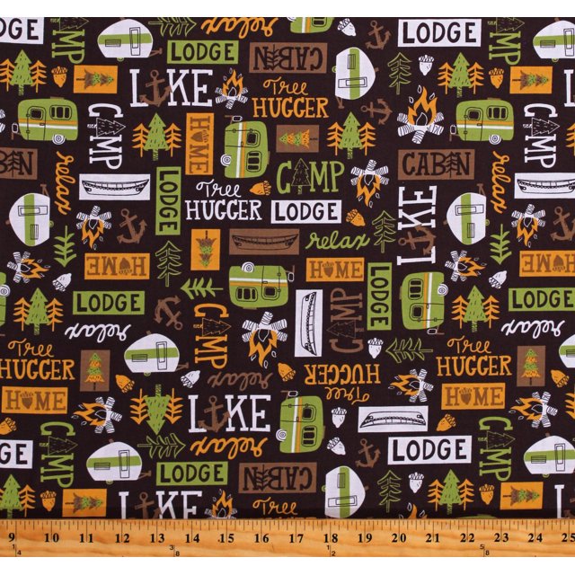 Cotton Camping Campers Lodge Campfires Northwoods Loving Camp Life Emily Dumas Brown Cotton ...