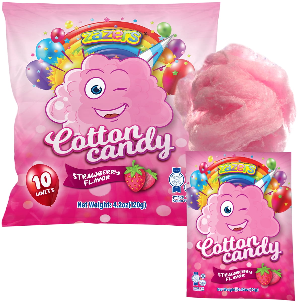 Cotton Candy 10 Pack, 10 cotton candy Bags each 0.42oz, Strawberry mini ...