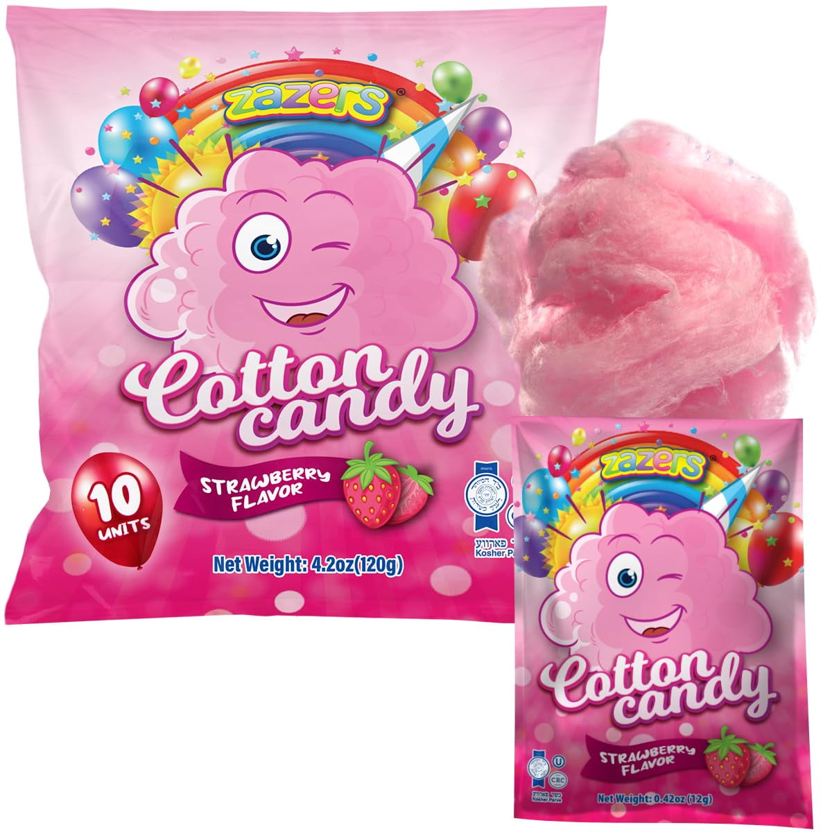 Cotton Candy 10 Pack, 10 cotton candy Bags each 0.42oz, Strawberry mini ...