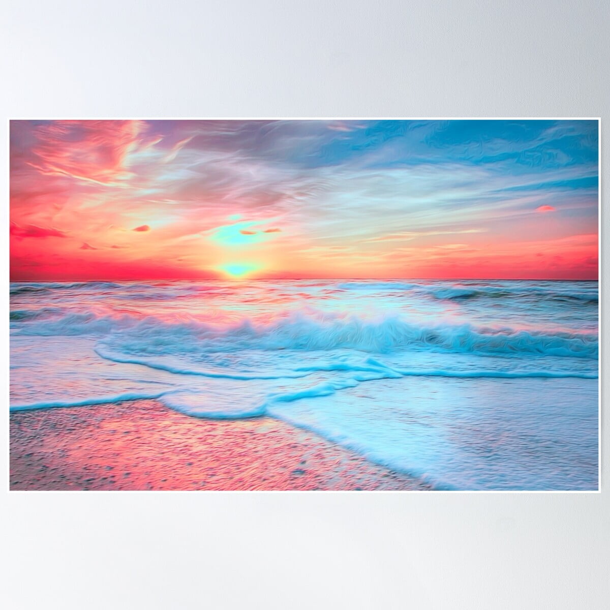 Cotton Candy Dreamy Sunset Ocean Wave Beach Vacation Poster Wall Art ...