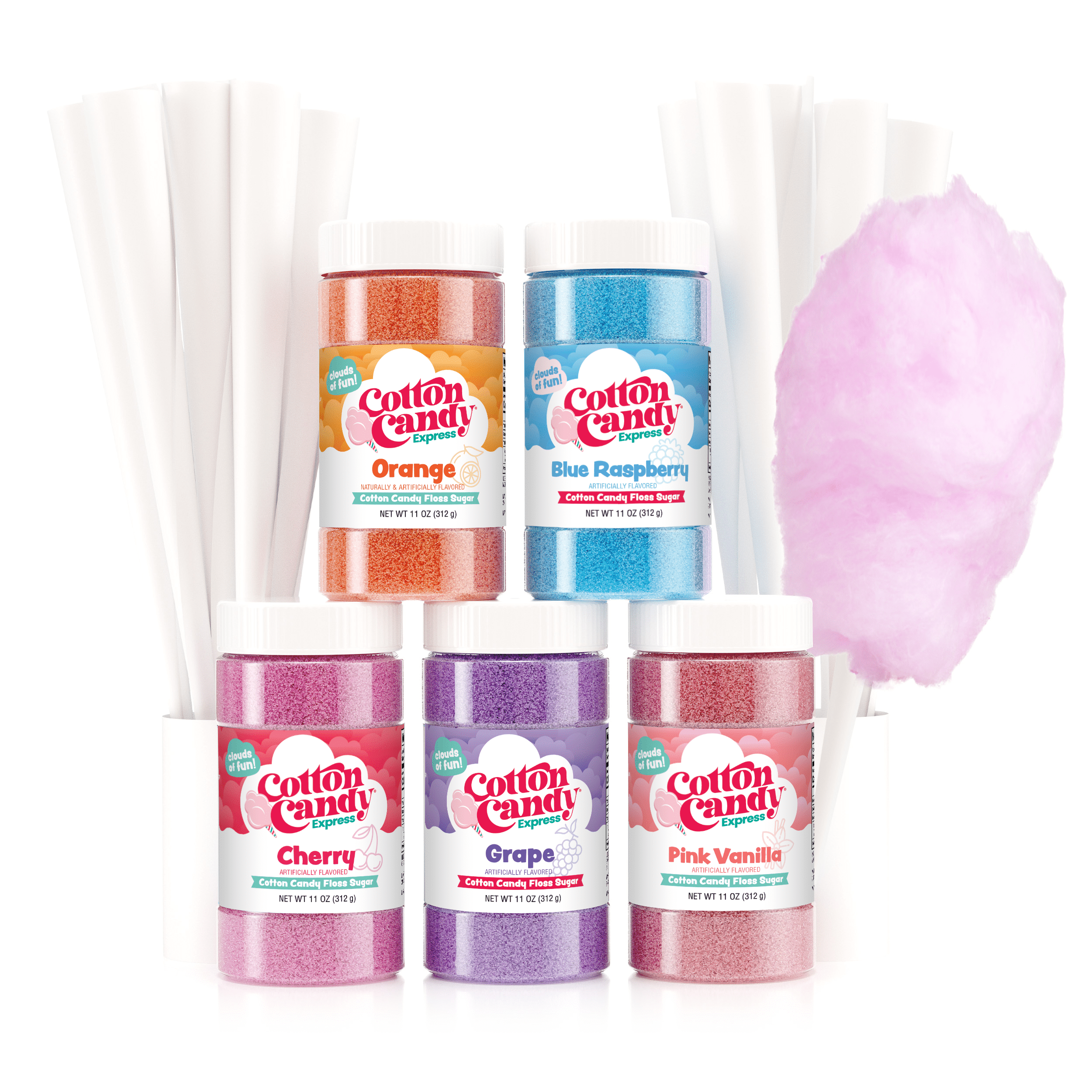 Cotton Candy Express, Cotton Candy Sugar, 5 Flavor Pack, 11 oz jars ...