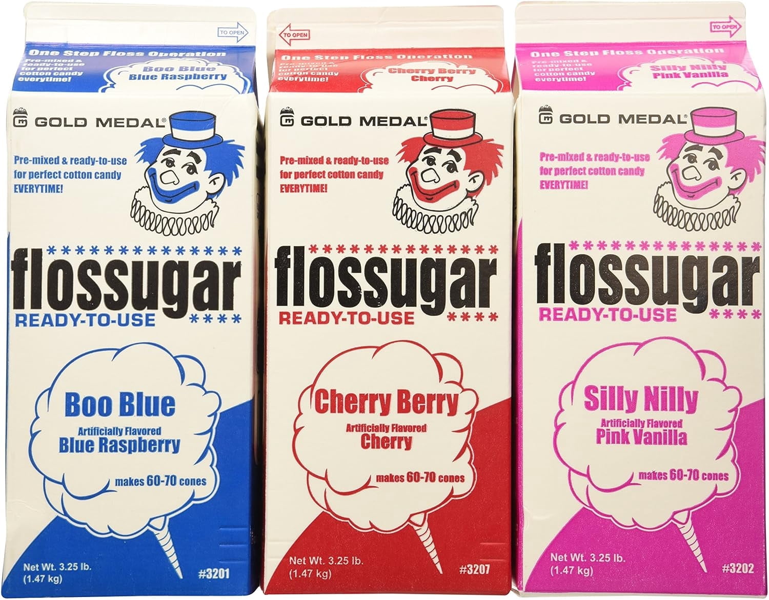 Cotton Candy Floss Sugar 3-Pack – Pink Vanilla, Blue Raspberry & Cherry ...