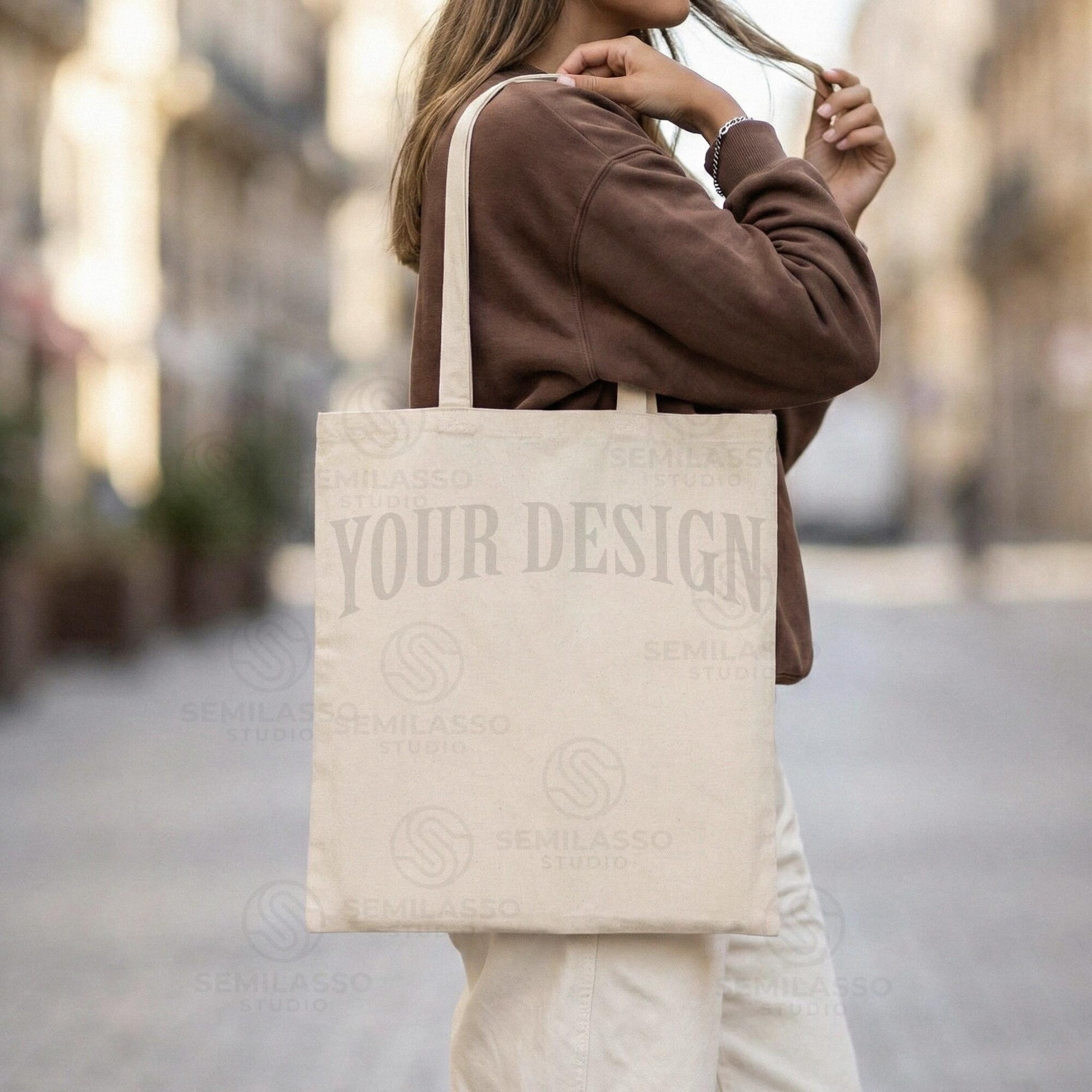 Cotton Canvas OAD113 Natural Tote Bag Model Mockup Streetwear Women ...