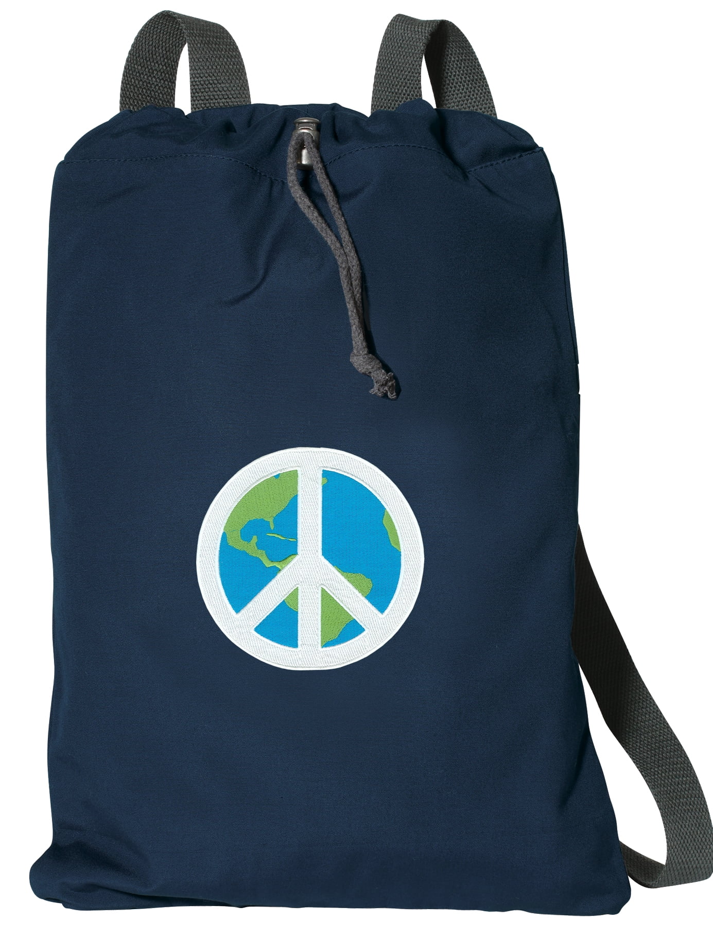 Cotton Canvas Peace Sign Backpack Natural Fiber Peace Sign Cinch Bag ...