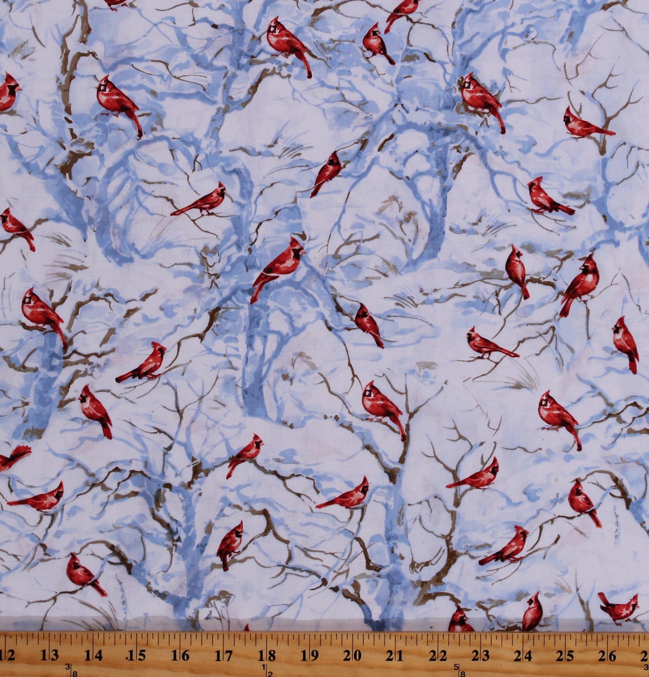 Cotton Cardinals Birds Animals Winter Holiday Christmas Seasonal White ...