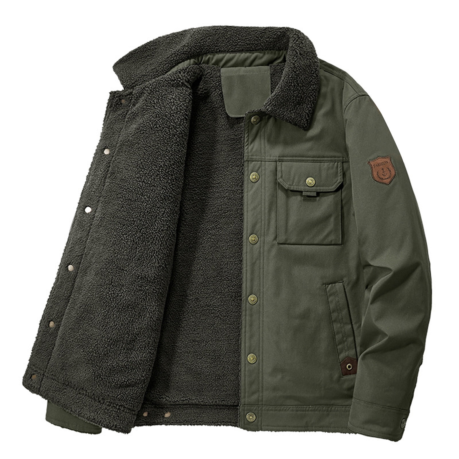 Cotton Cargo Jacket Fleece Lined Work Jacket s Trucker Jacket Men's ...