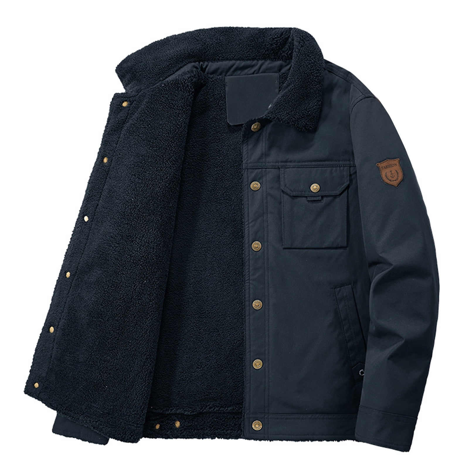 Cotton Cargo Jacket Fleece Lined Work Jacket s Trucker Jacket Men's ...