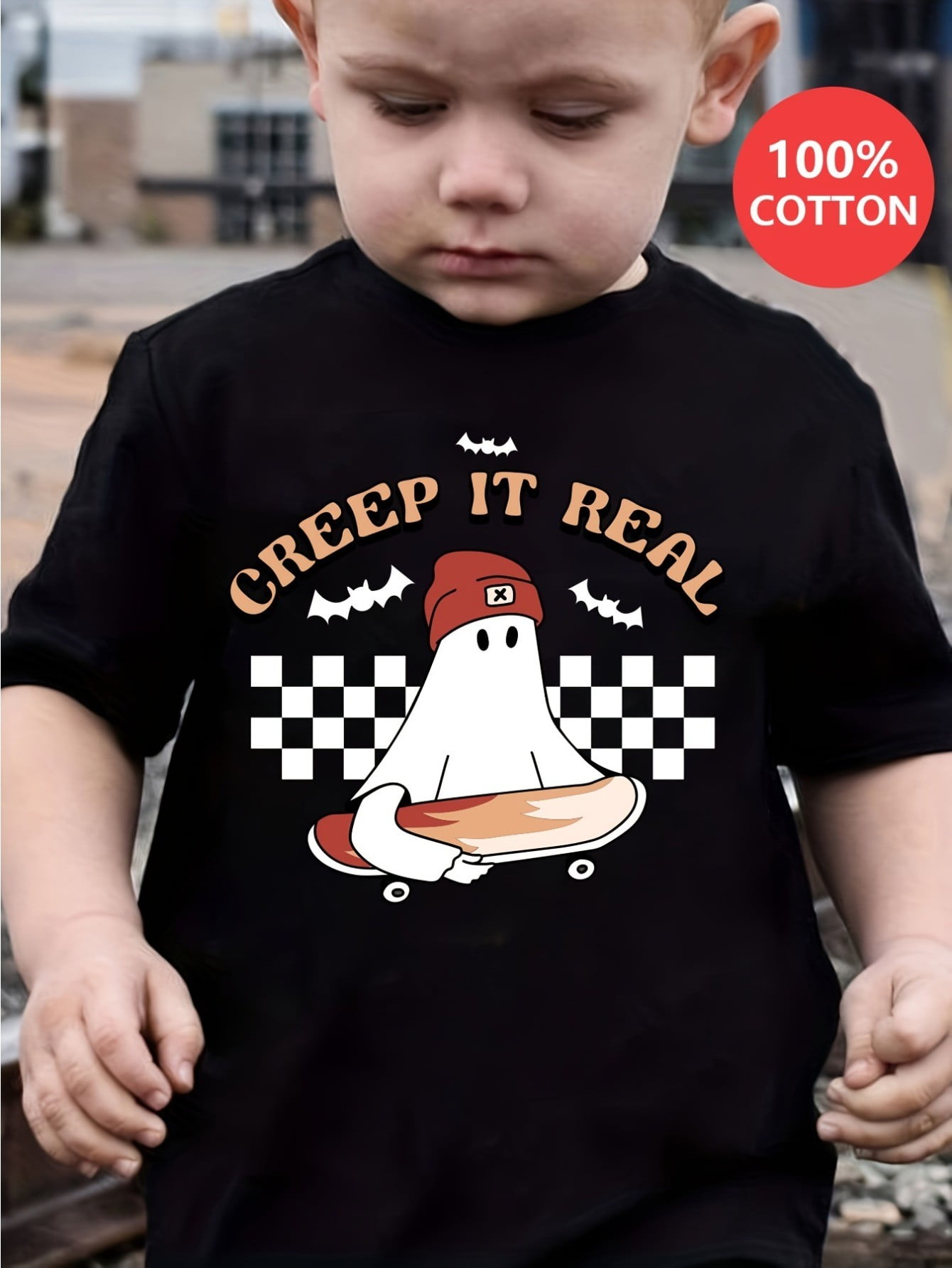 Cotton Cartoon Ghost Print T-Shirt For Boys, Halloween Design, Casual ...