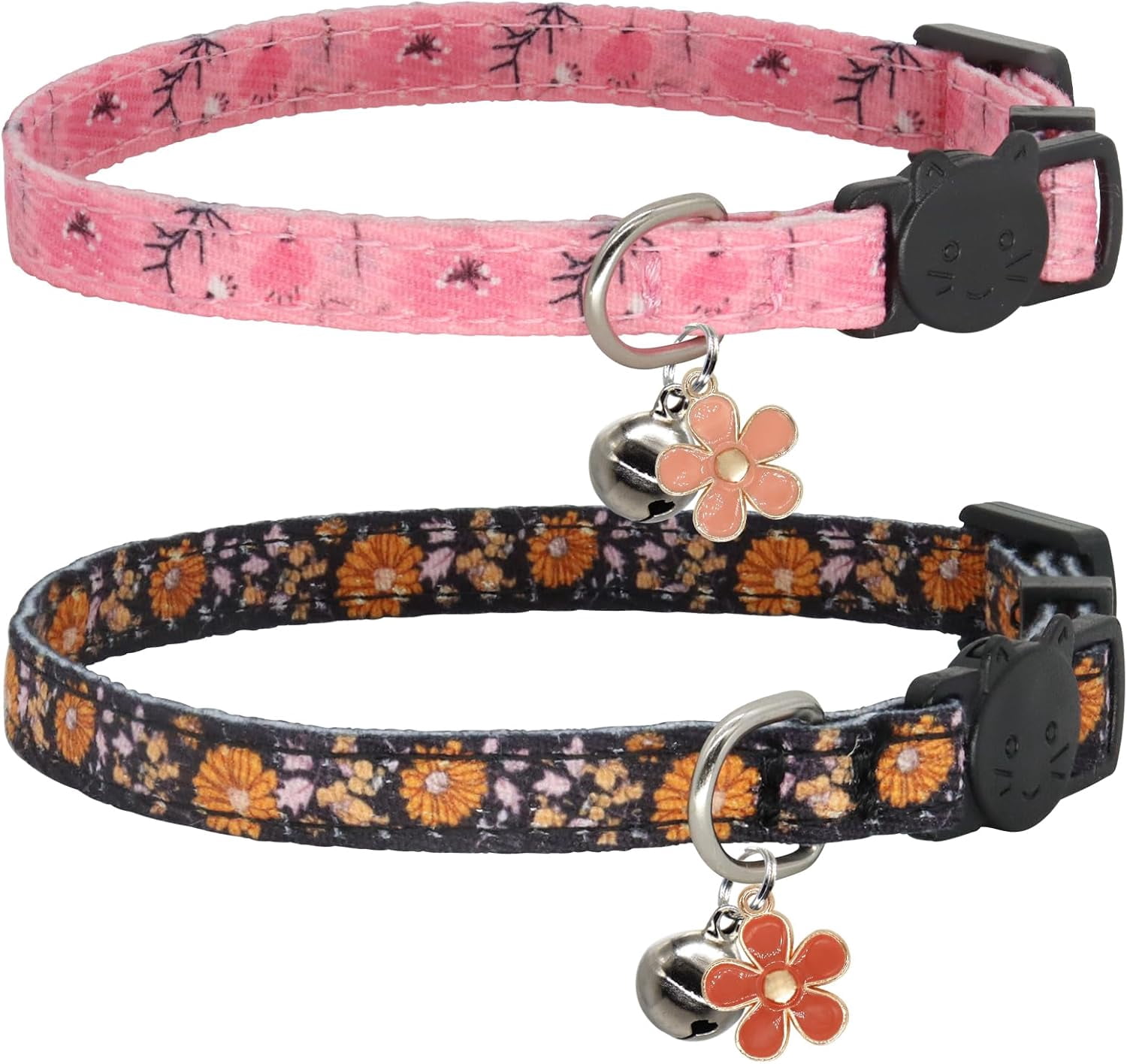 Cotton Cat Collar, 2 Pack Breakaway Cats Collars with Bells, for Girl ...