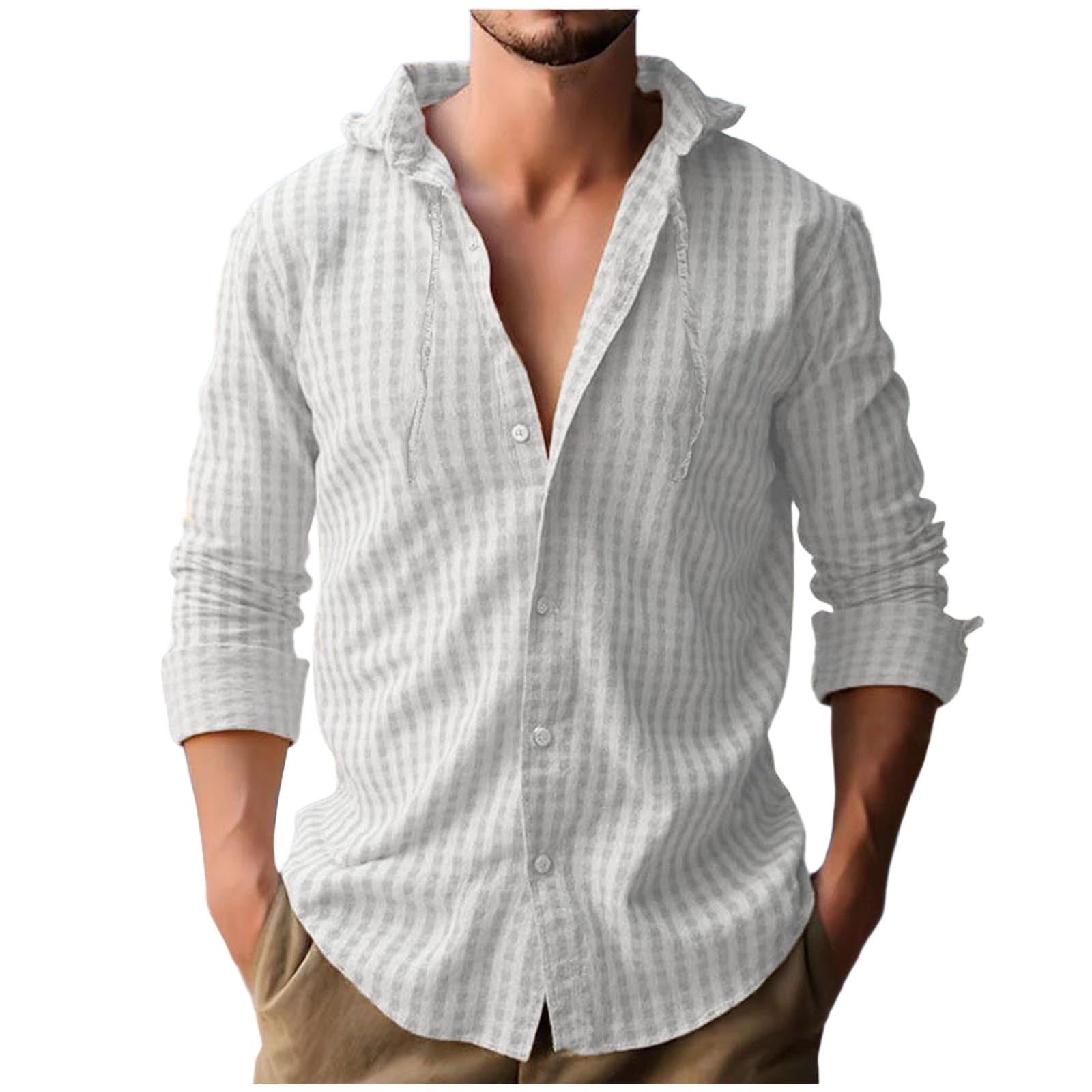 Cotton Checked Shirt for Mens Open Front Front Button Down Long Sleeve ...
