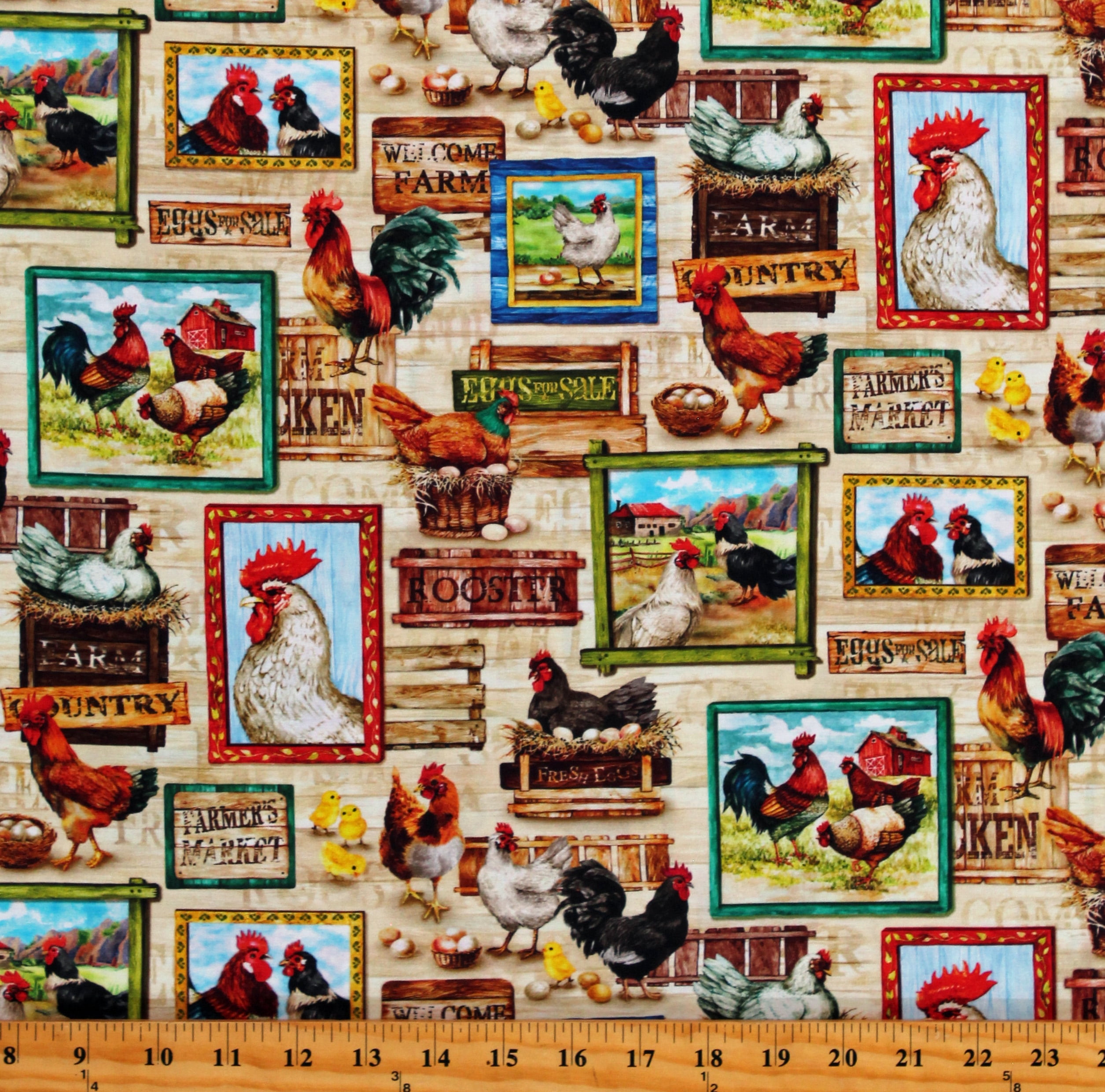 Cotton Chickens Eggs Farm Animals Birds Lay An Egg Master Patch Cotton ...