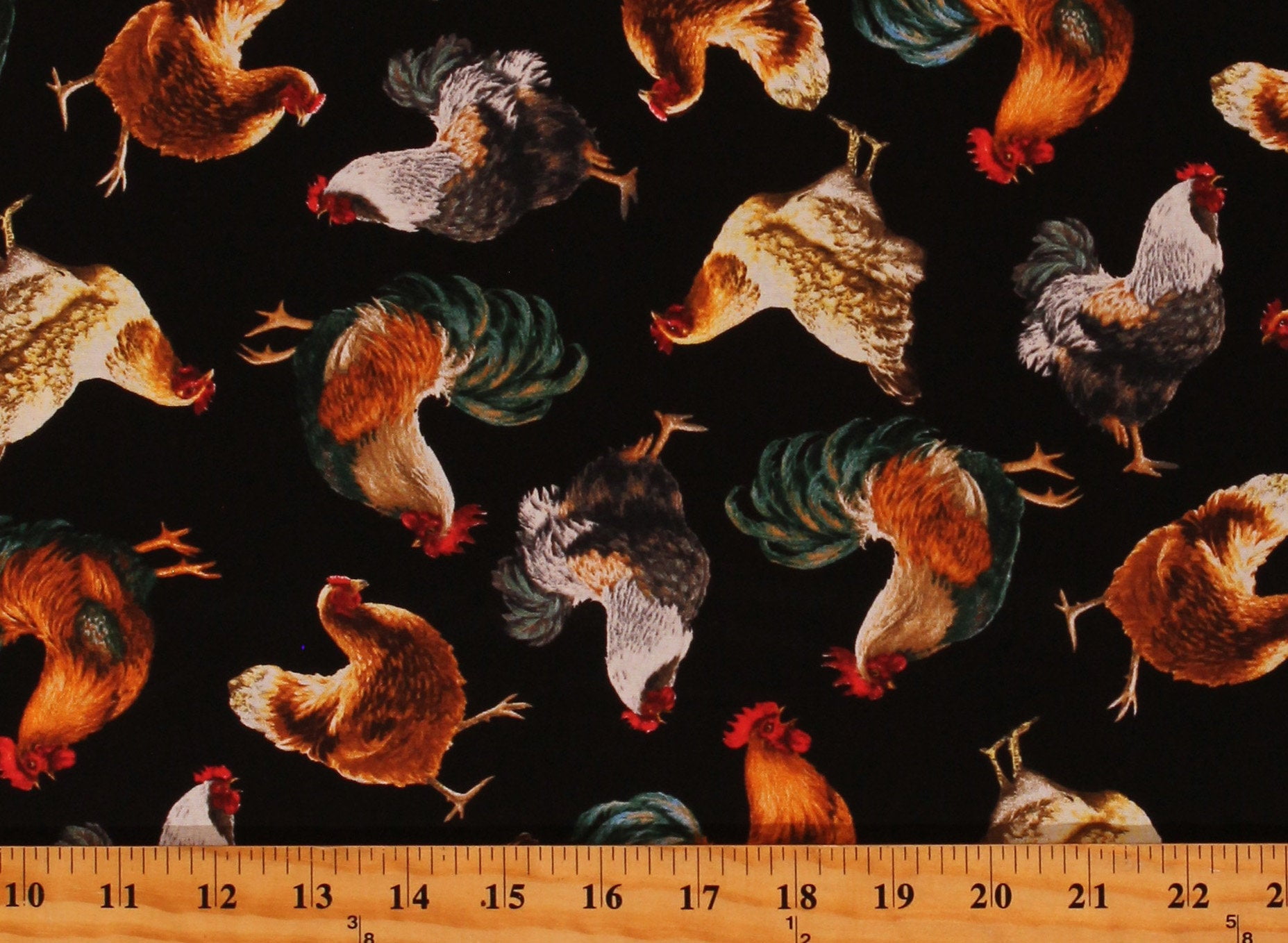 Cotton Chickens Poultry Birds Farm Animals Allover Black Cotton Fabric ...