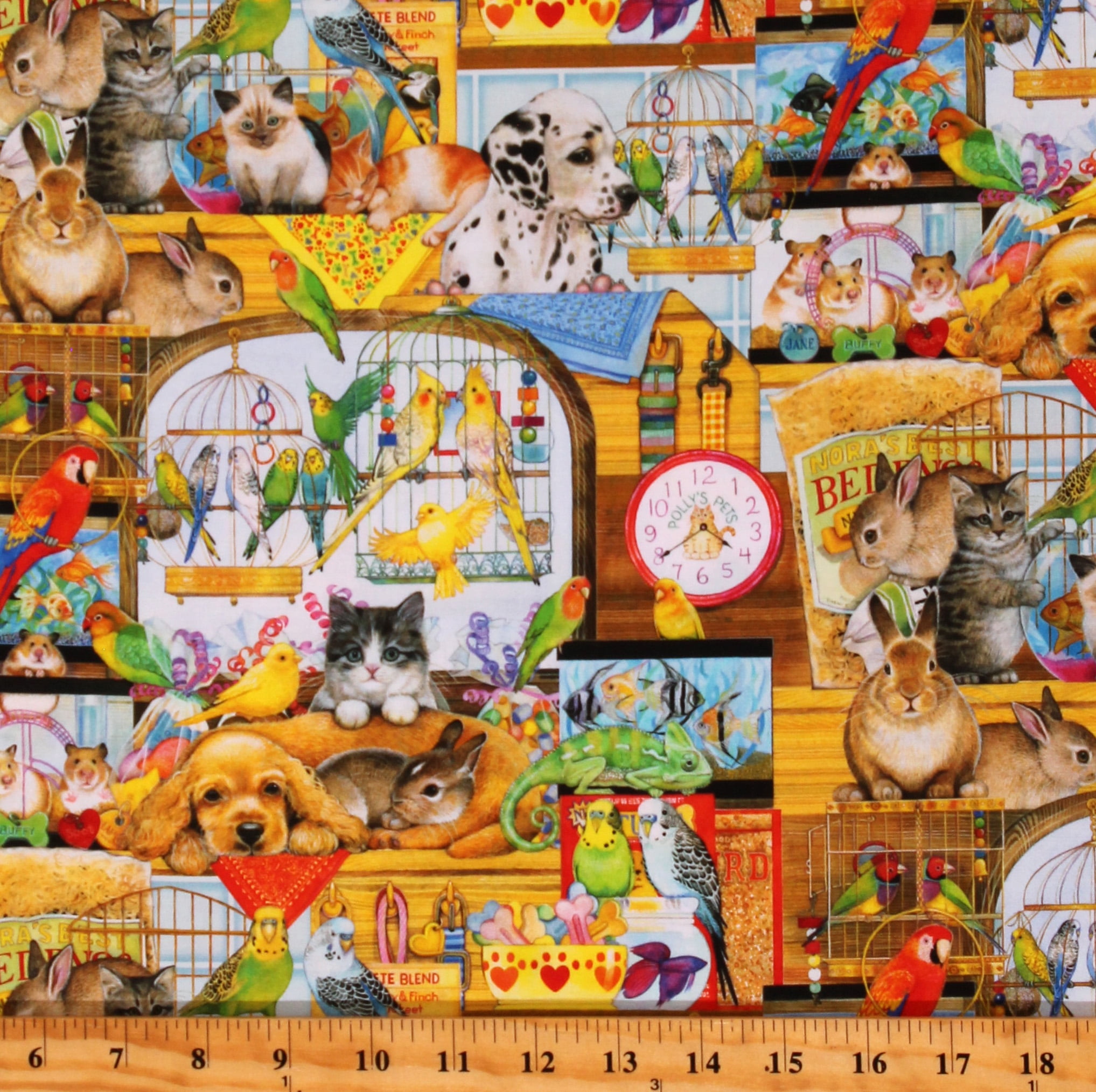 Cotton Children's Pet Store Animals Pets Toys Kids Cotton Fabric Print ...