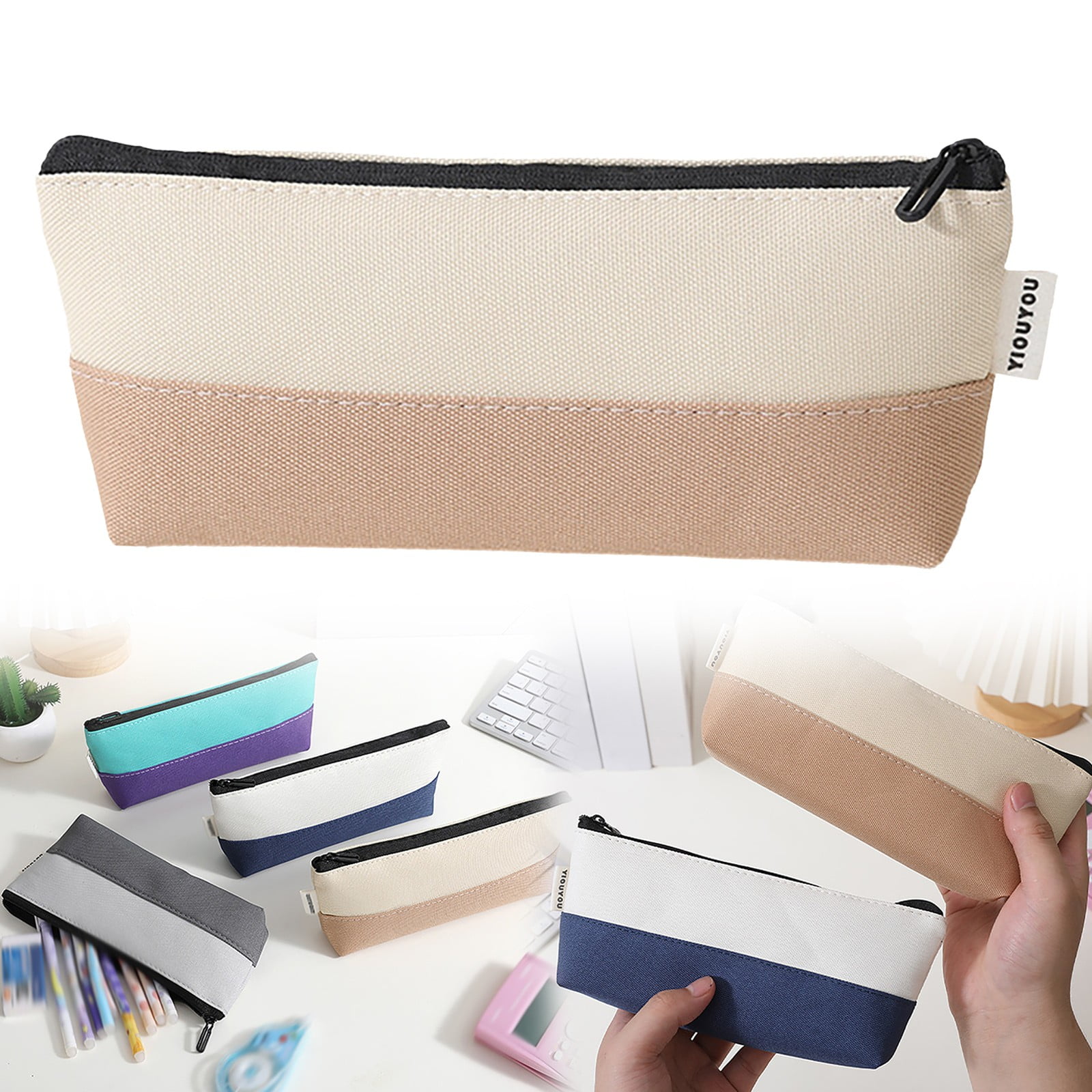 Cotton Color Blocked Boat Shaped Pencil Case Small Fresh Contrasting ...