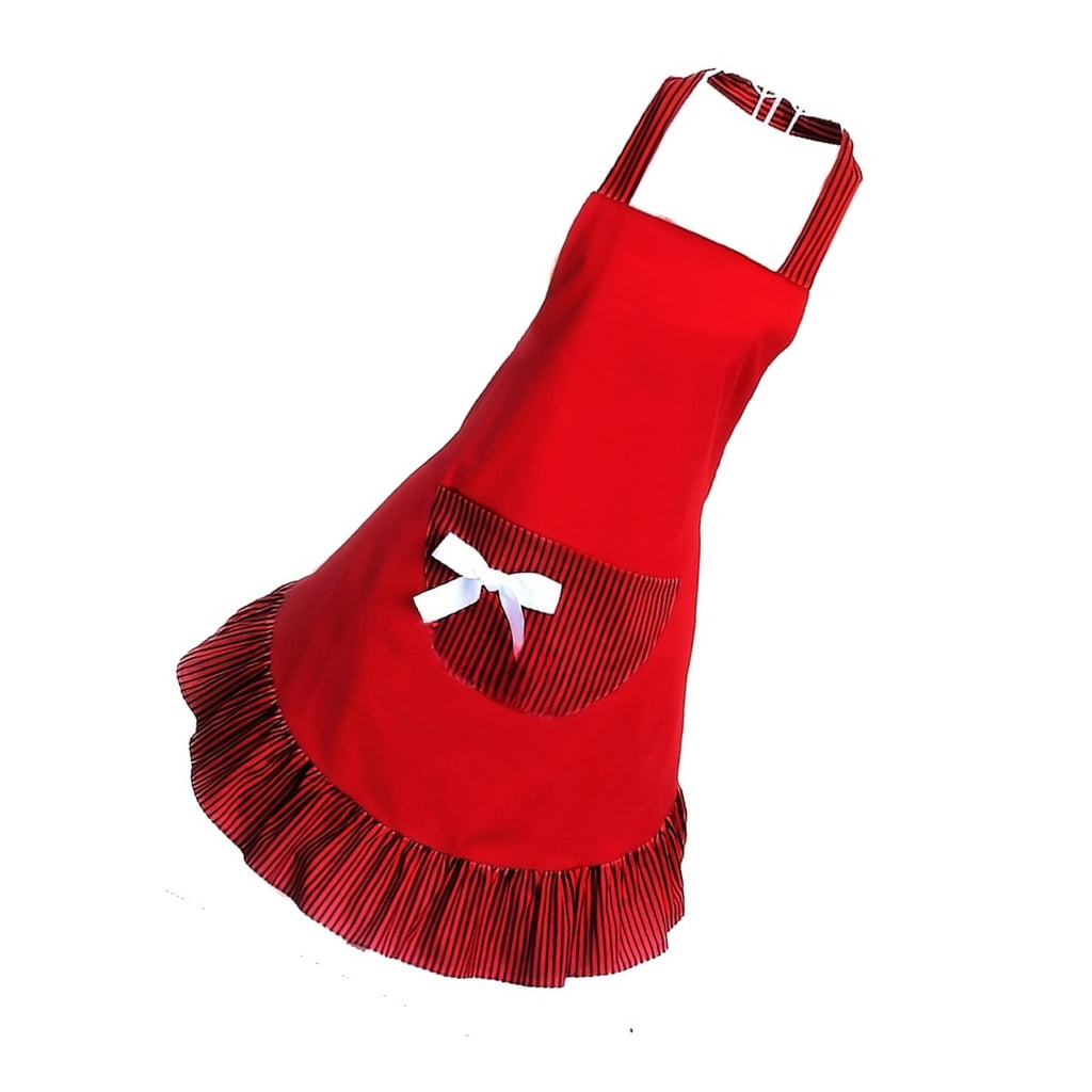 Cotton Cooking Apron Ruffled Maid Apron Pinafore Dress for Kitchen ...