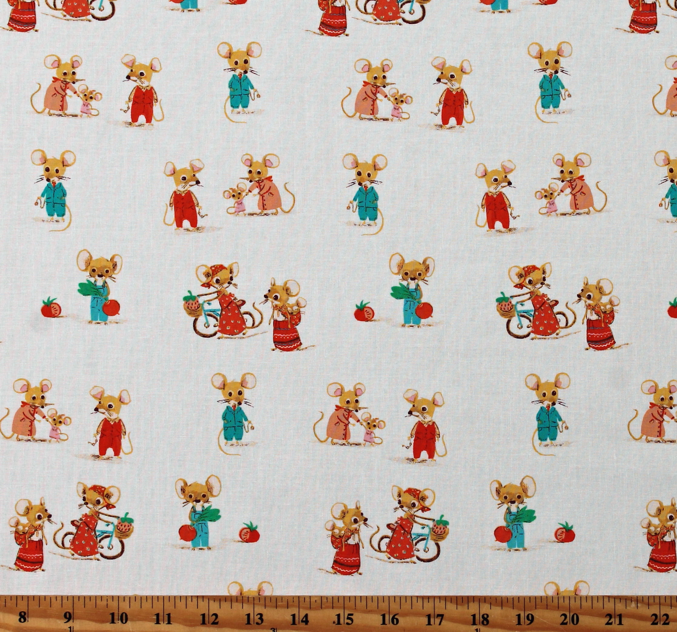 Cotton Country Mouse Heather Ross Mice Animals Cream Cotton Fabric ...