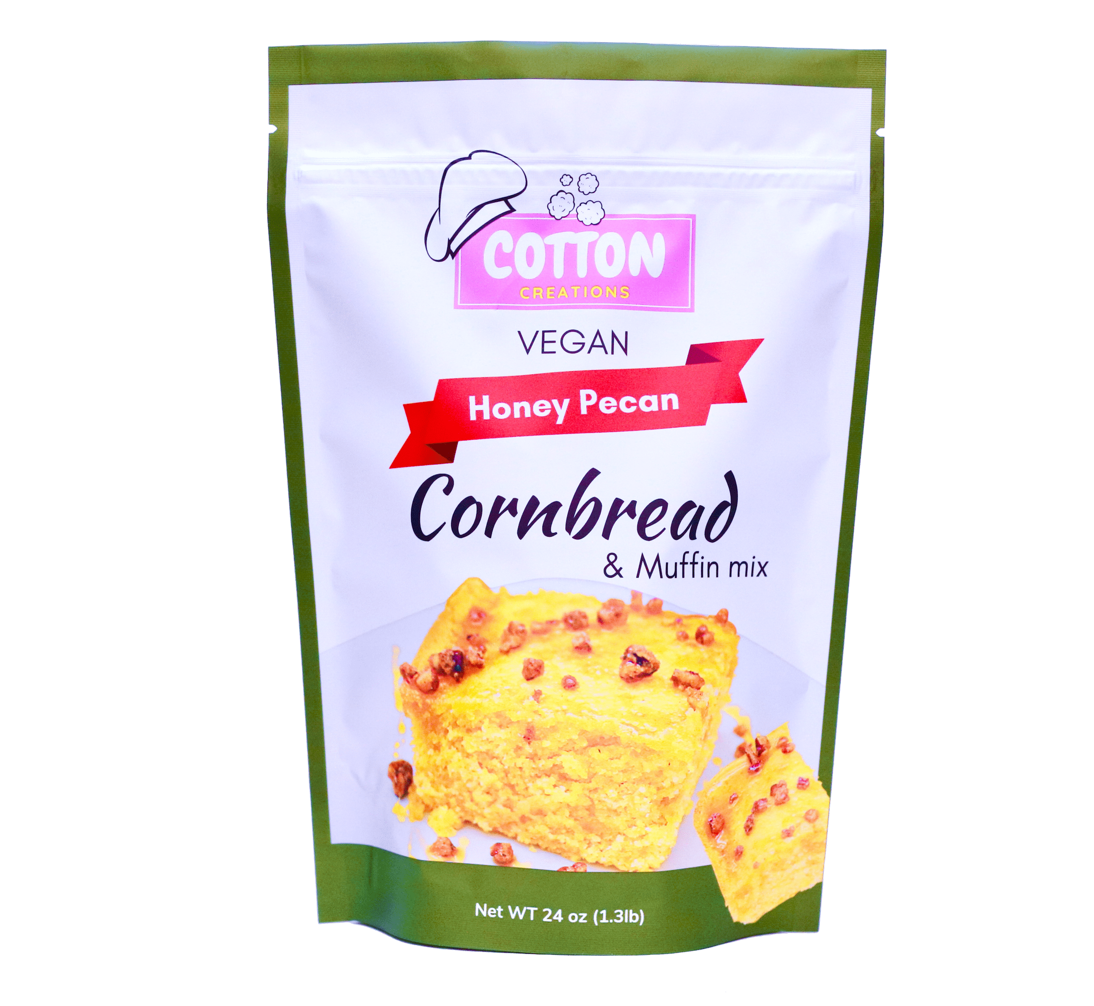 Cotton Creations Vegan Honey Pecan Cornbread Mix, 15 oz Finely ground ...