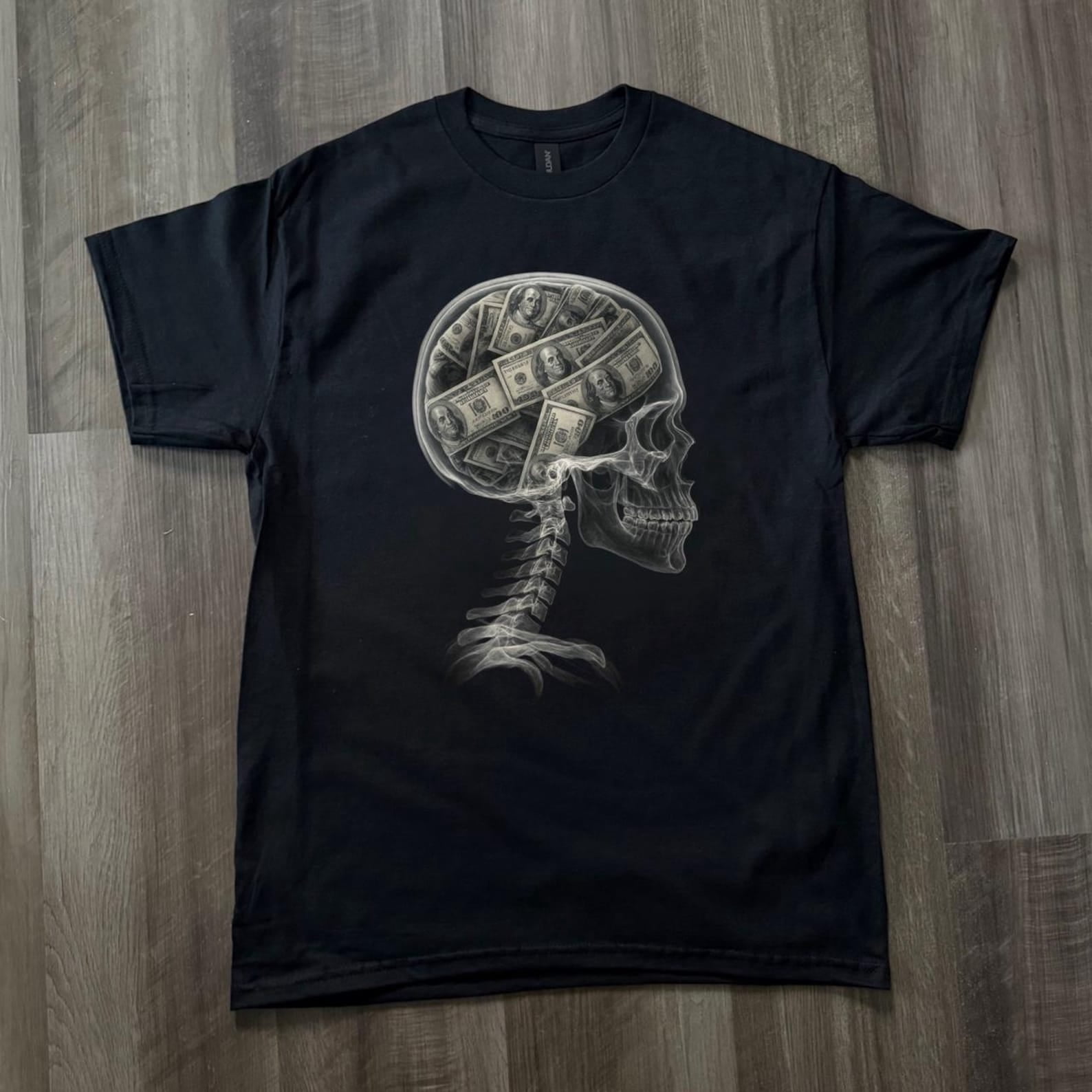 Cotton Crew Neck Short Sleeve Money Brain Skull Classic Fit Skeleton ...